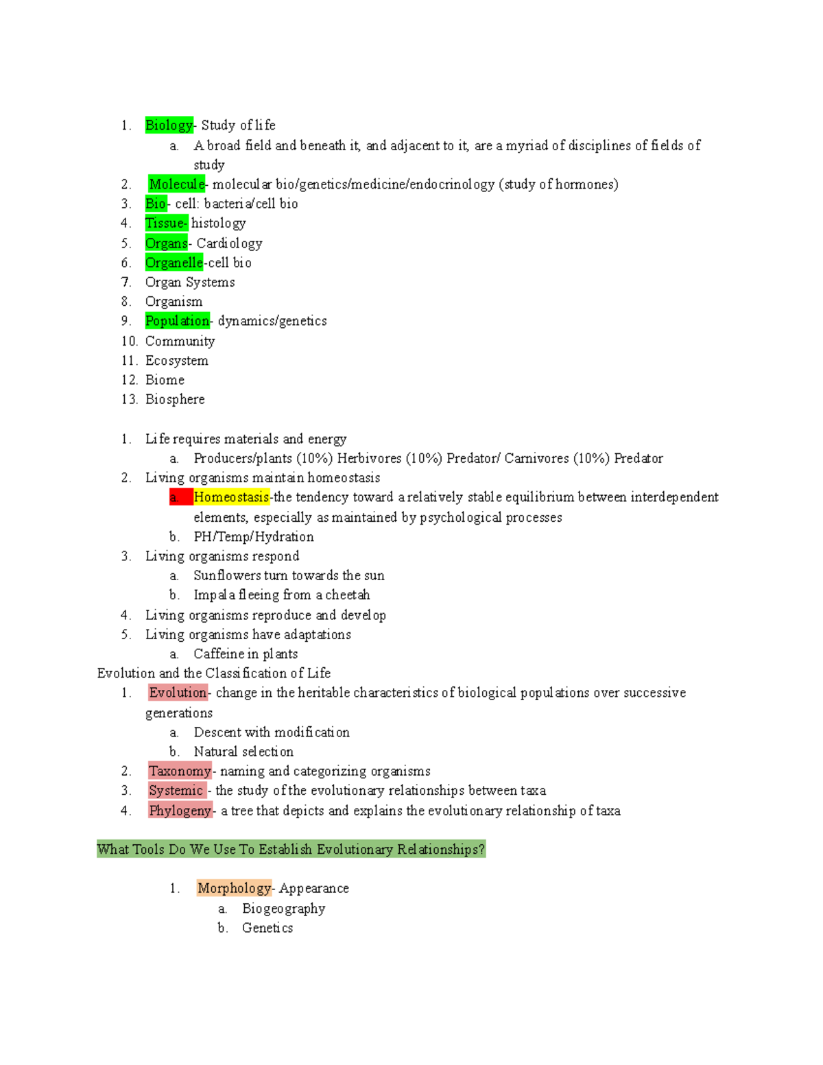 Bio Chapter 1 - A general understanding of biology as a whole ...