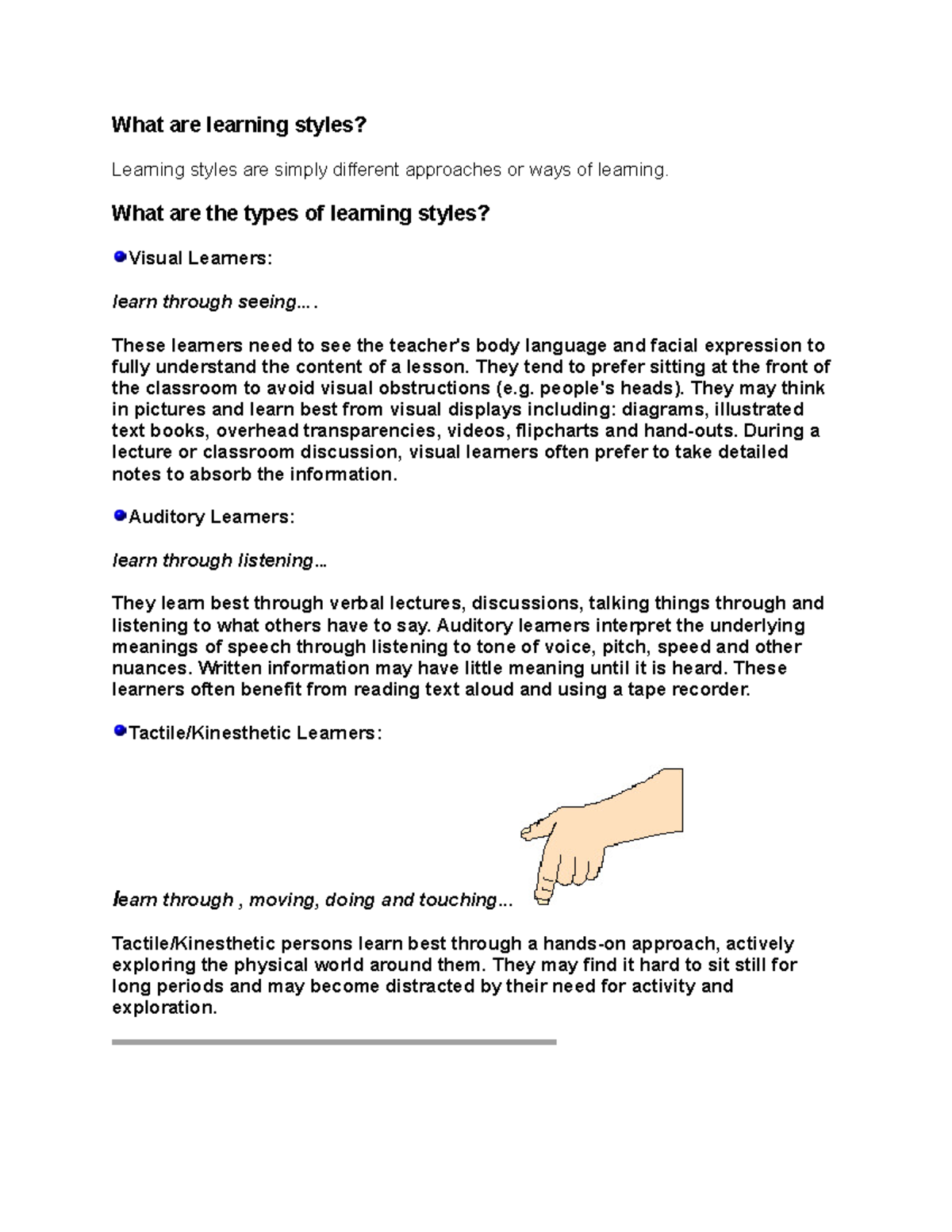 Portfolio Assignment-Learning Styles Supplement - What are learning ...