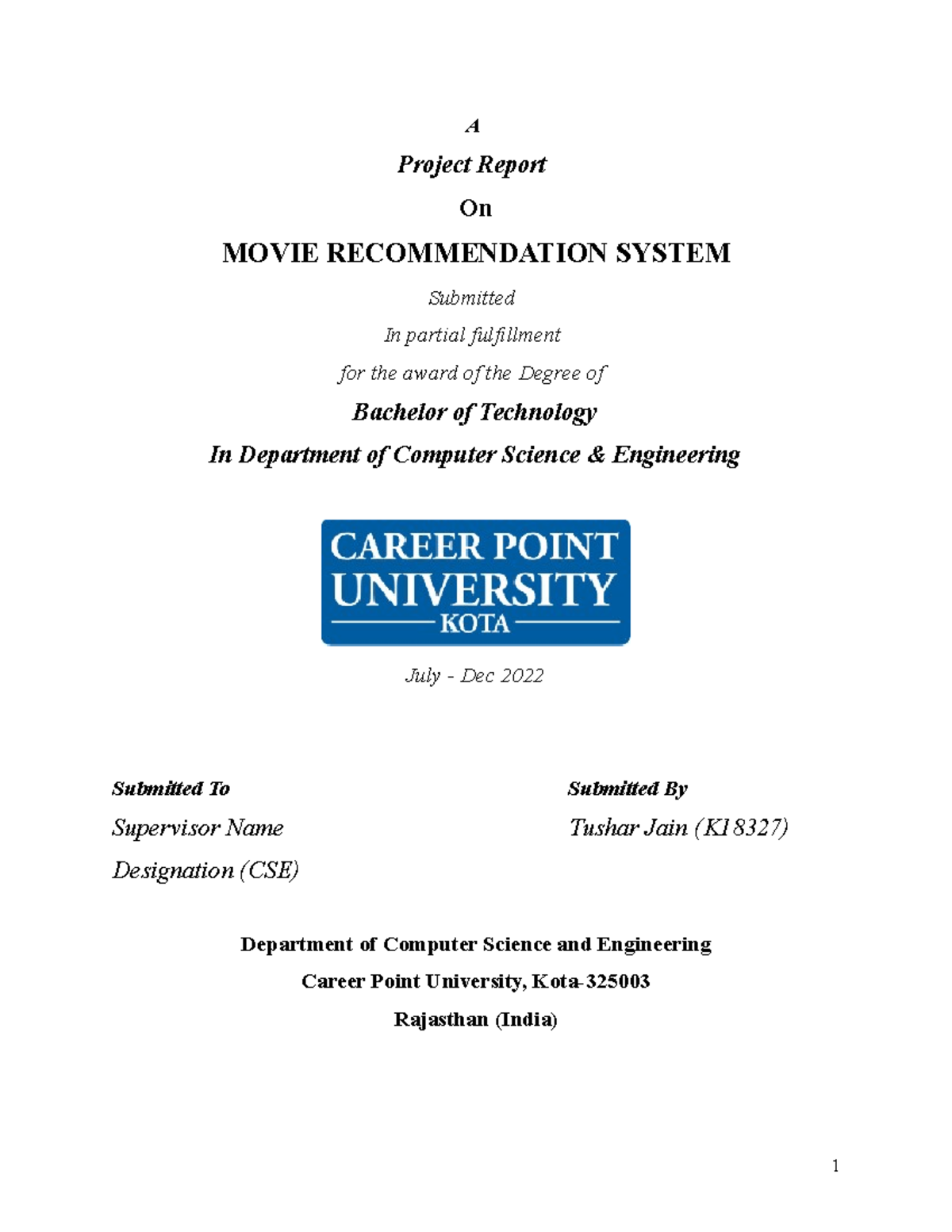Project report format- front page and certificate 2 - A Project Report ...