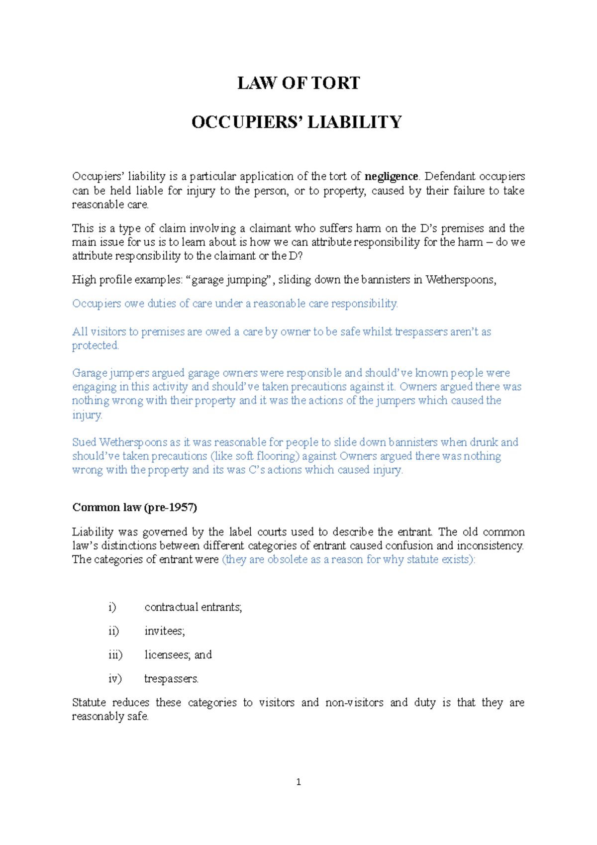 Occupiers Liability Part I - LAW OF TORT OCCUPIERS’ LIABILITY Occupiers ...