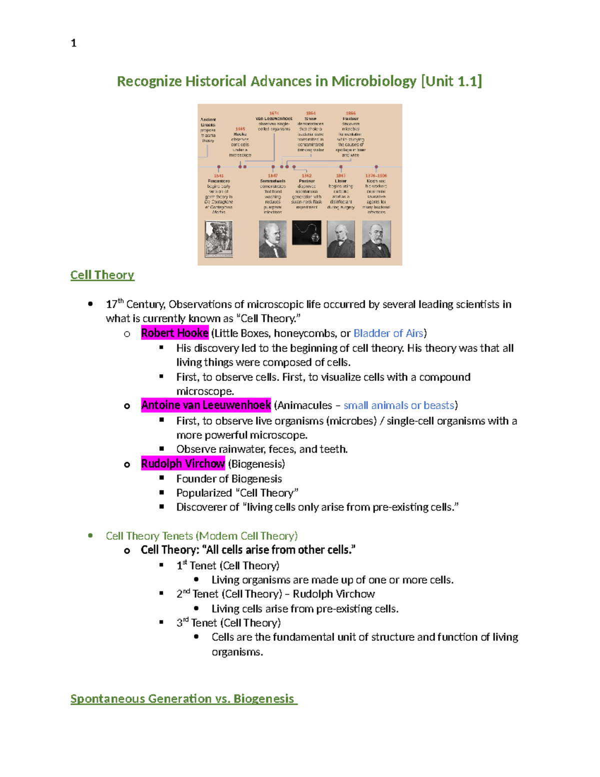 Microbiology Unit 1-3 - Notes (Master) - Recognize Historical Advances ...
