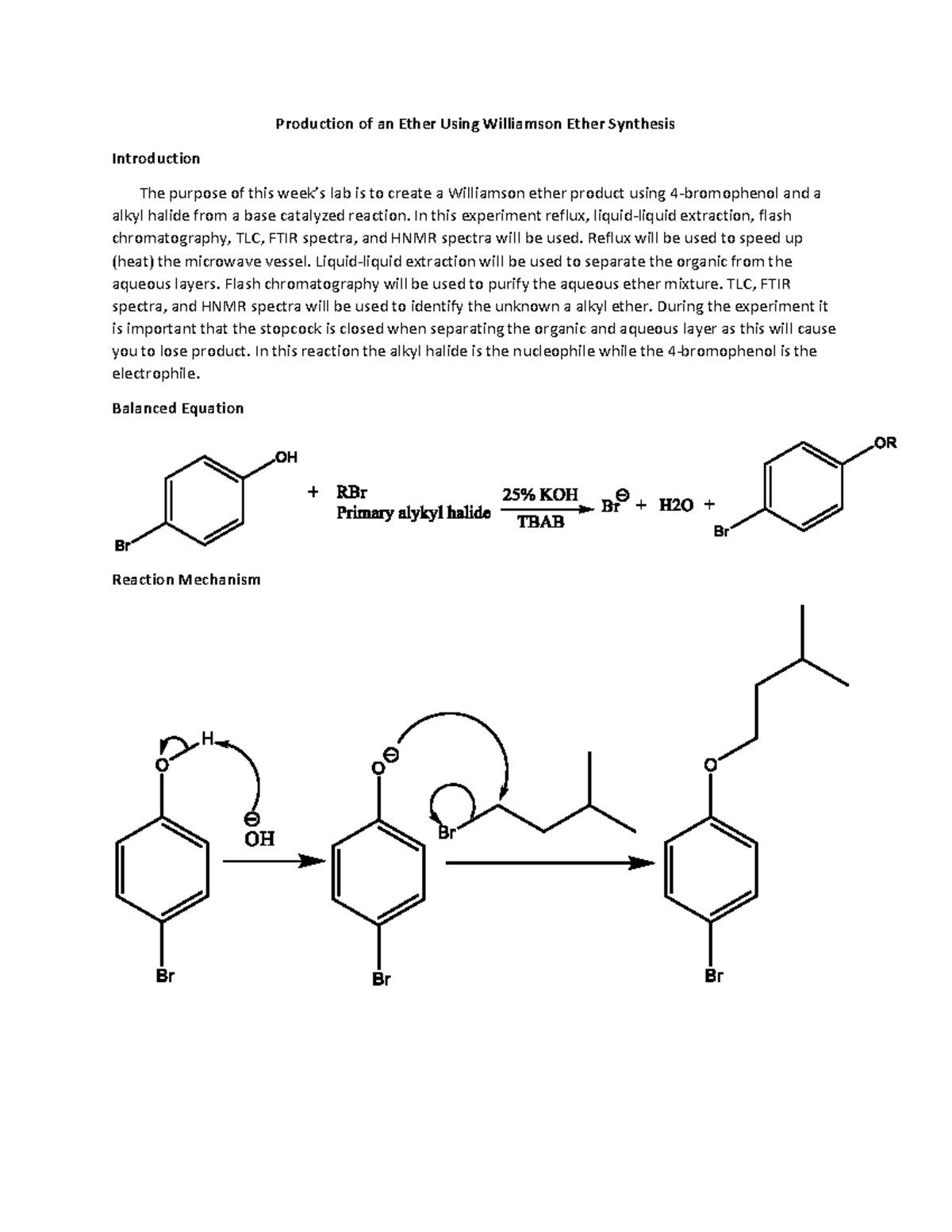 CHEM 2212L - exp 3 - Lab 4 - Production of an Ether Using Williamson ...
