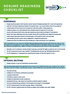 Resume Readiness Checklist The Intern Hustle-3 - Display contact ...