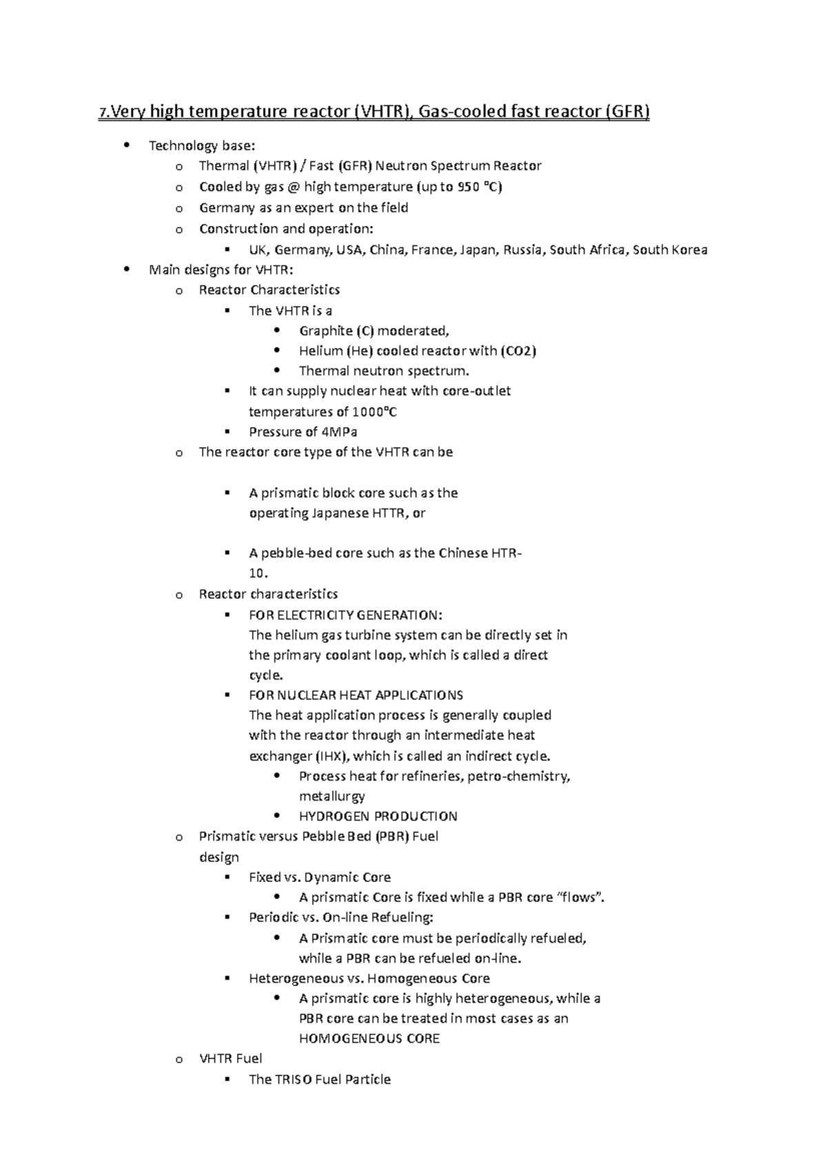 Kap 7 - Good summary of chapter 7 - 7 high temperature reactor (VHTR ...