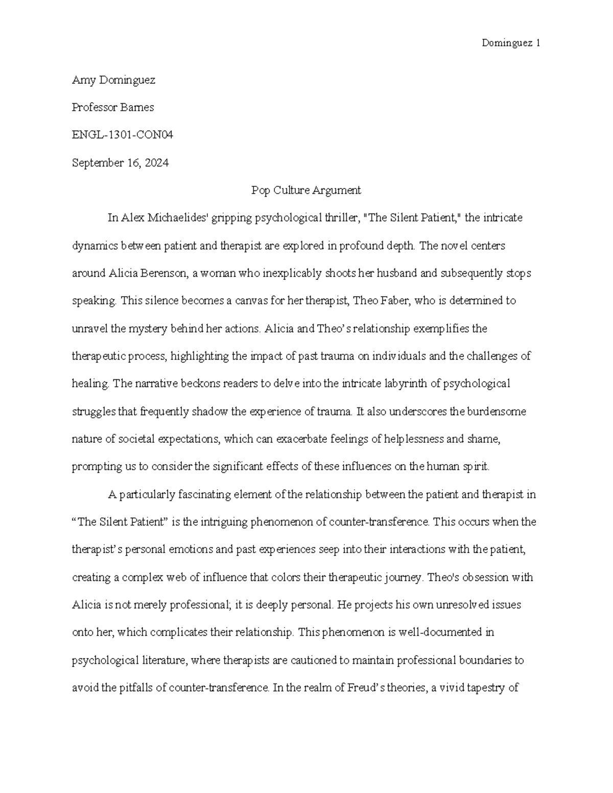 Pop Culture Argument - Amy Dominguez Professor Barnes ENGL-1301-CON ...