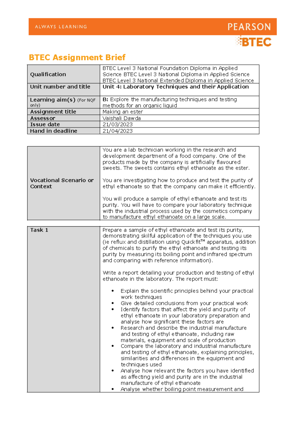 Assignment 2 - This is my coursework for unit 9 at pass grade - BTEC Assignment Brief ...