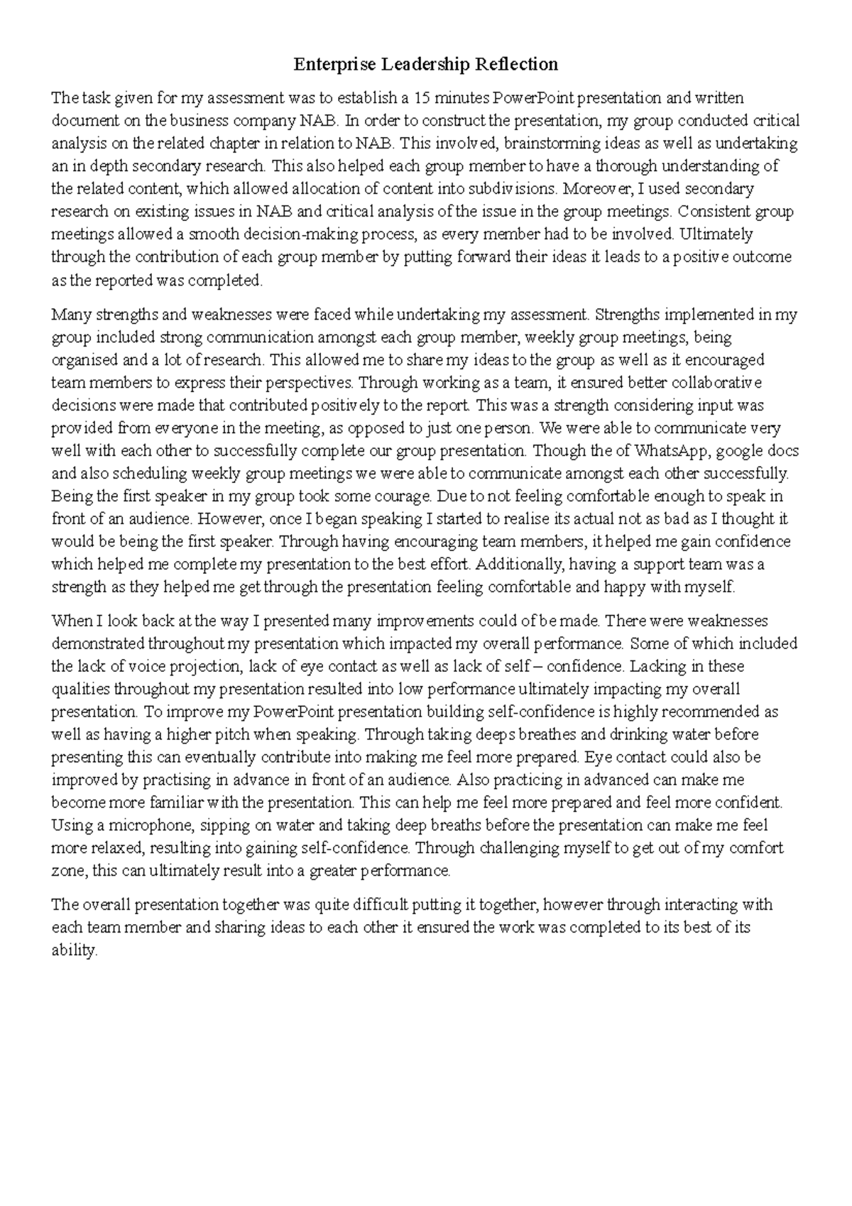 Enterprise leadership reflection - Enterprise Leadership Reflection The ...