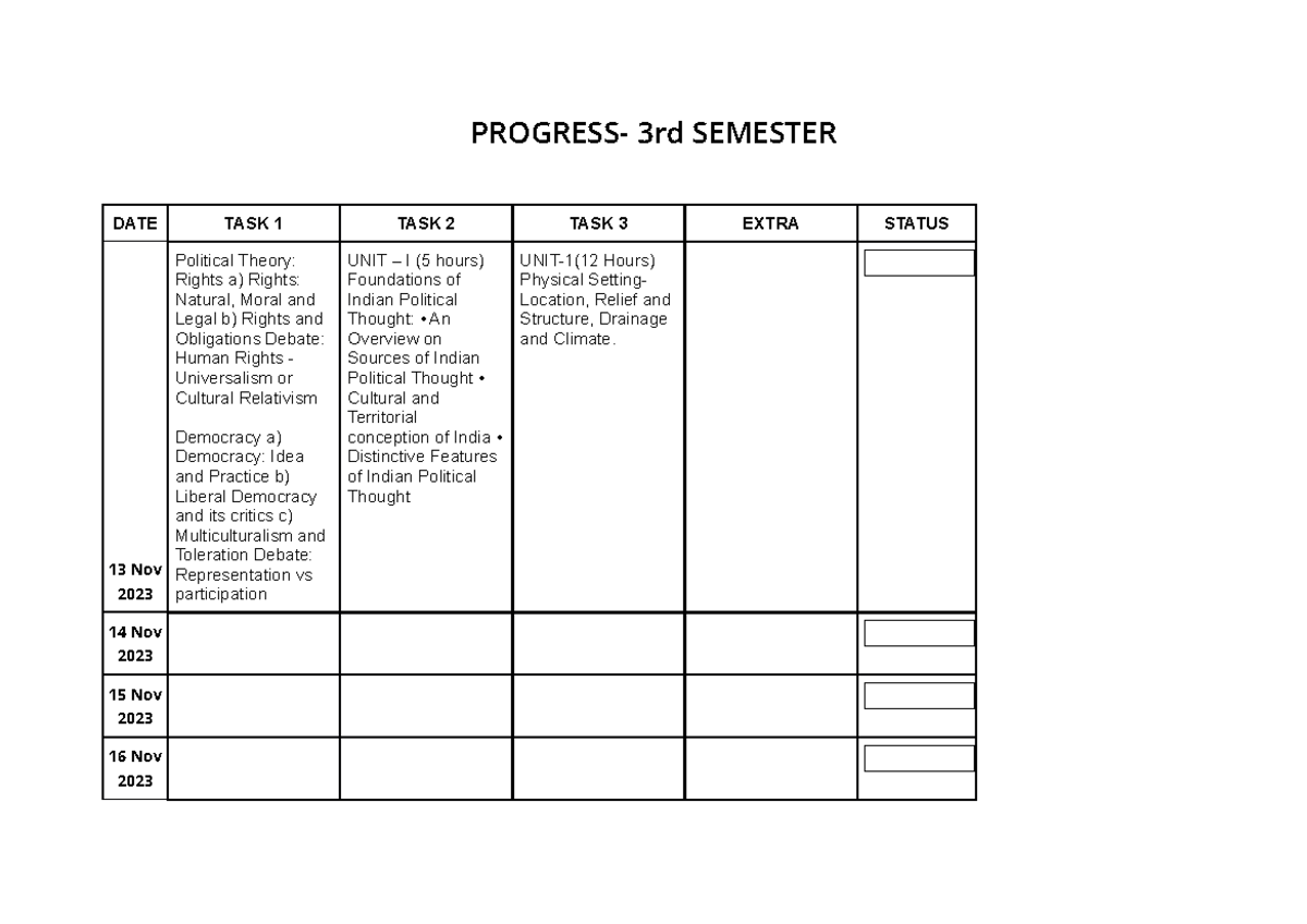 Untitled document - PROGRESS- 3rd SEMESTER DATE TASK 1 TASK 2 TASK 3 ...