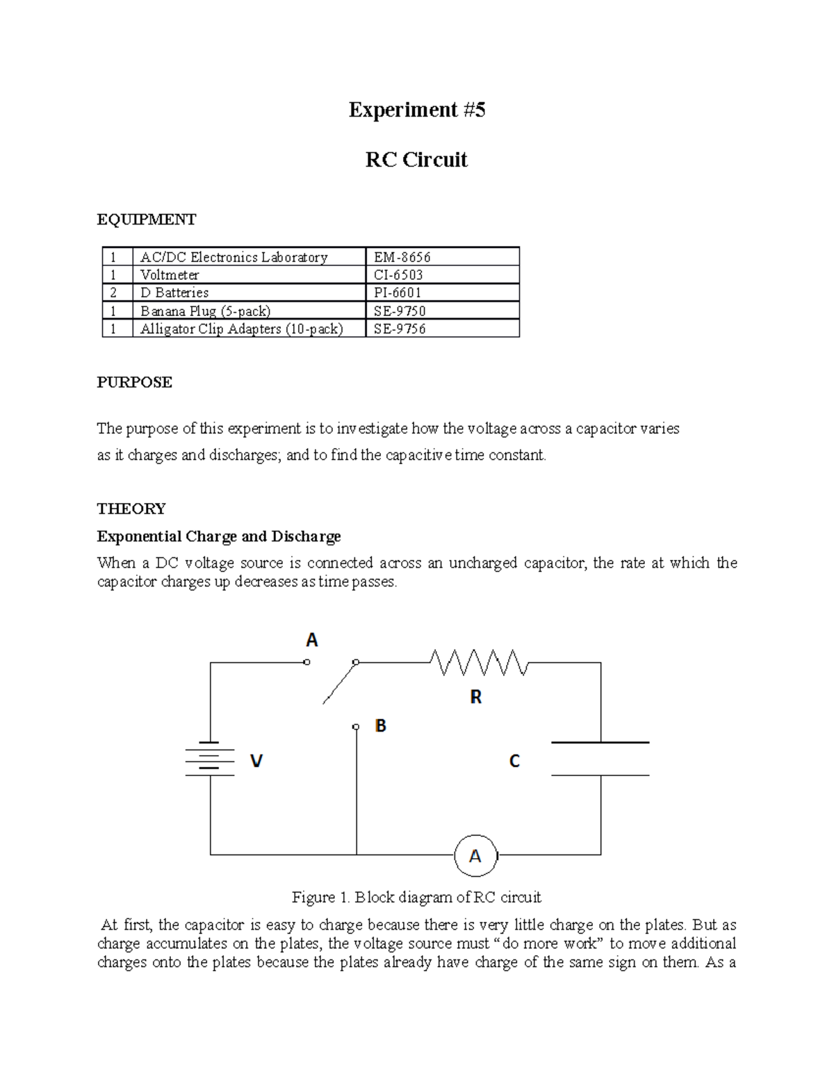 RC Circuit - Experiment RC Circuit EQUIPMENT 1 AC/DC Electronics ...