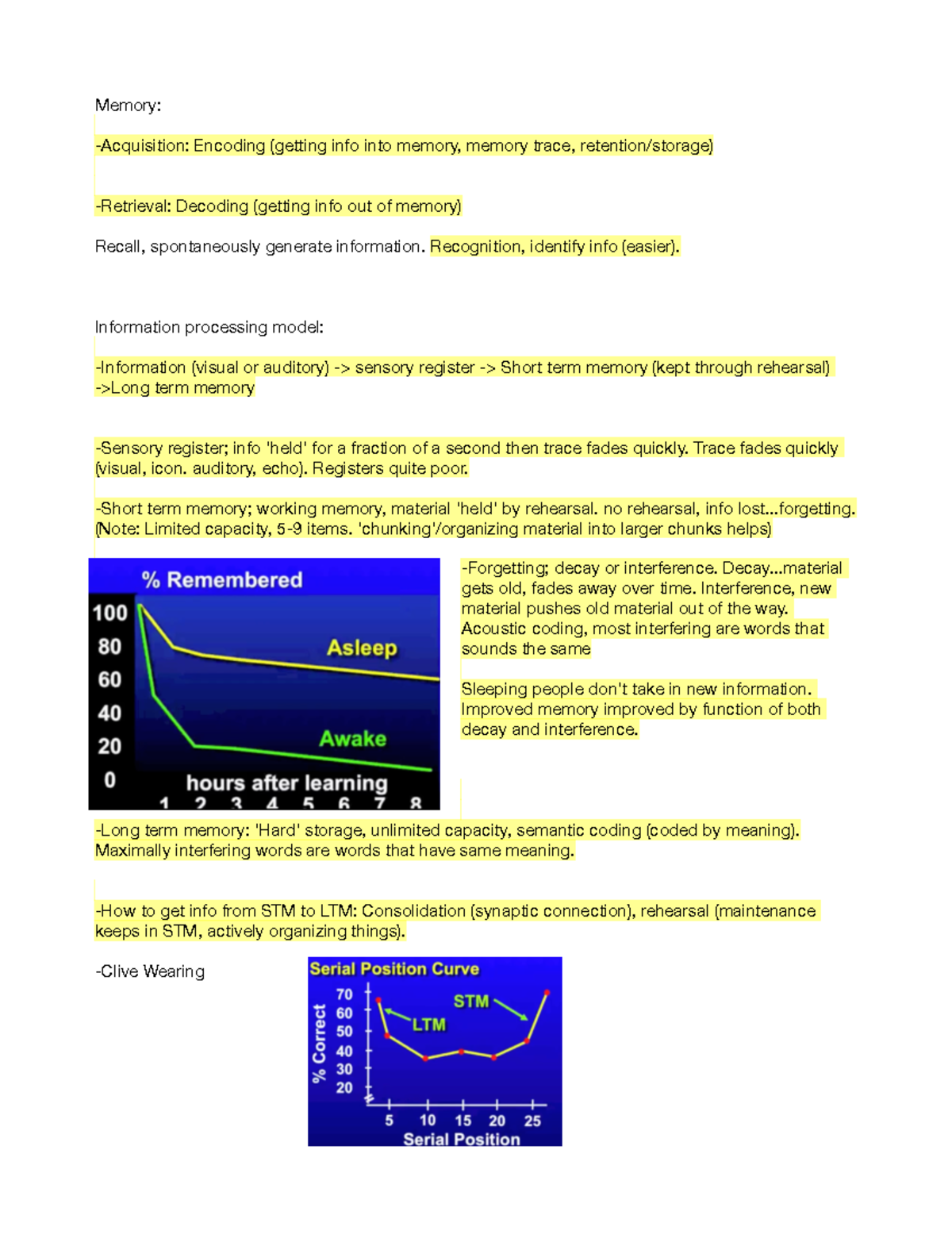 Memory Lecture Notes Memory Acquisition Encoding Getting Info Into Memory Memory Trace