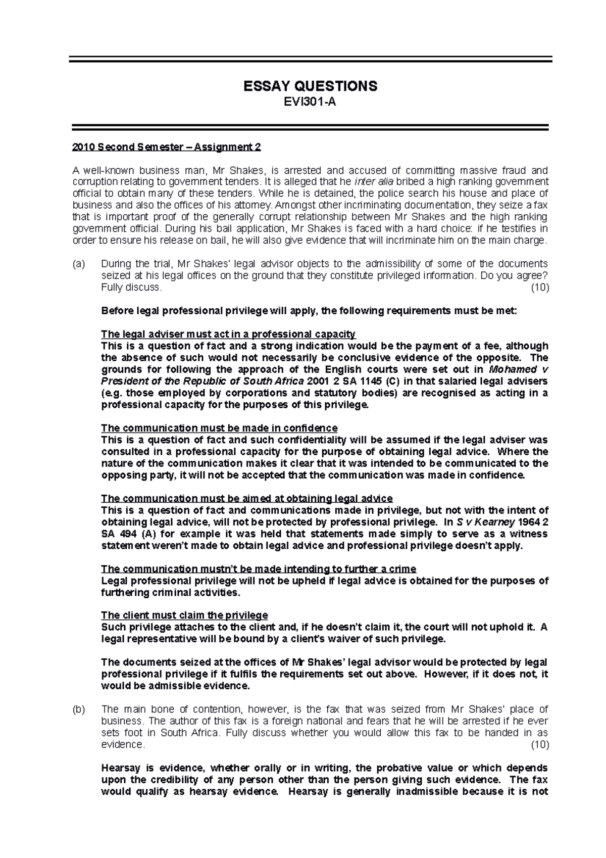 EVI3701-a essay - Questions and Answers to assist you in excelling your ...