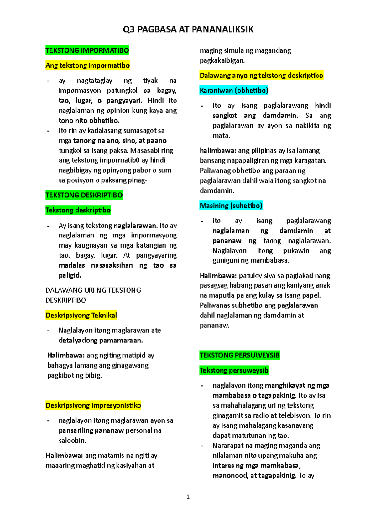 Q3 Pagbasa AT Pananaliksik - TEKSTONG IMPORMATIBO Ang tekstong ...