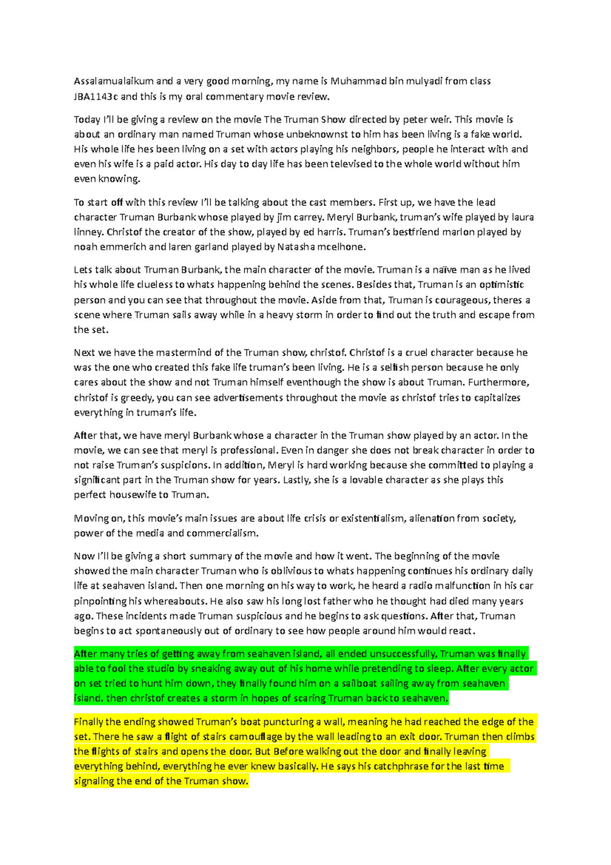 Elc movie script - Assalamualaikum and a very good morning, my name is ...