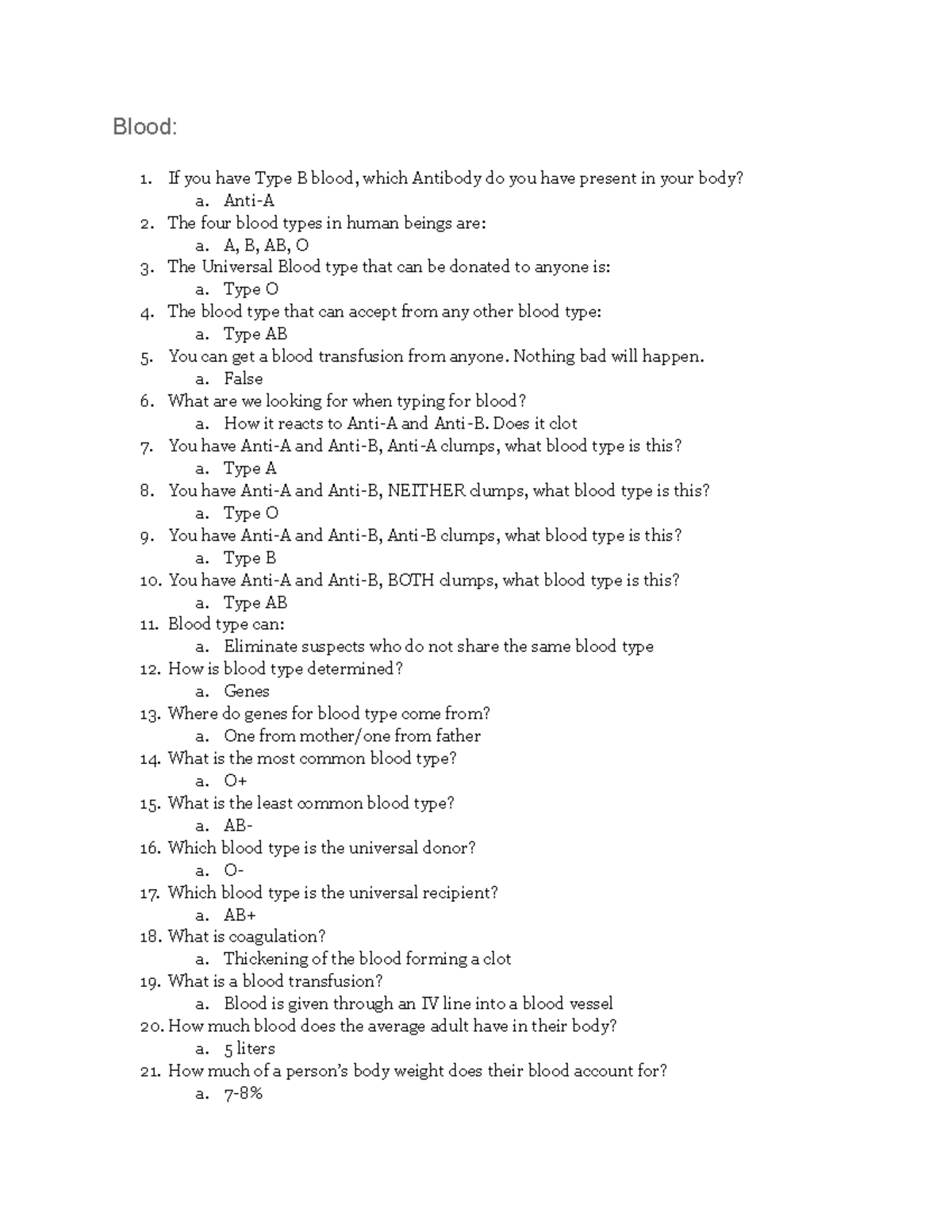 Blood and Heart Study Guide - Blood: If you have Type B blood, which ...