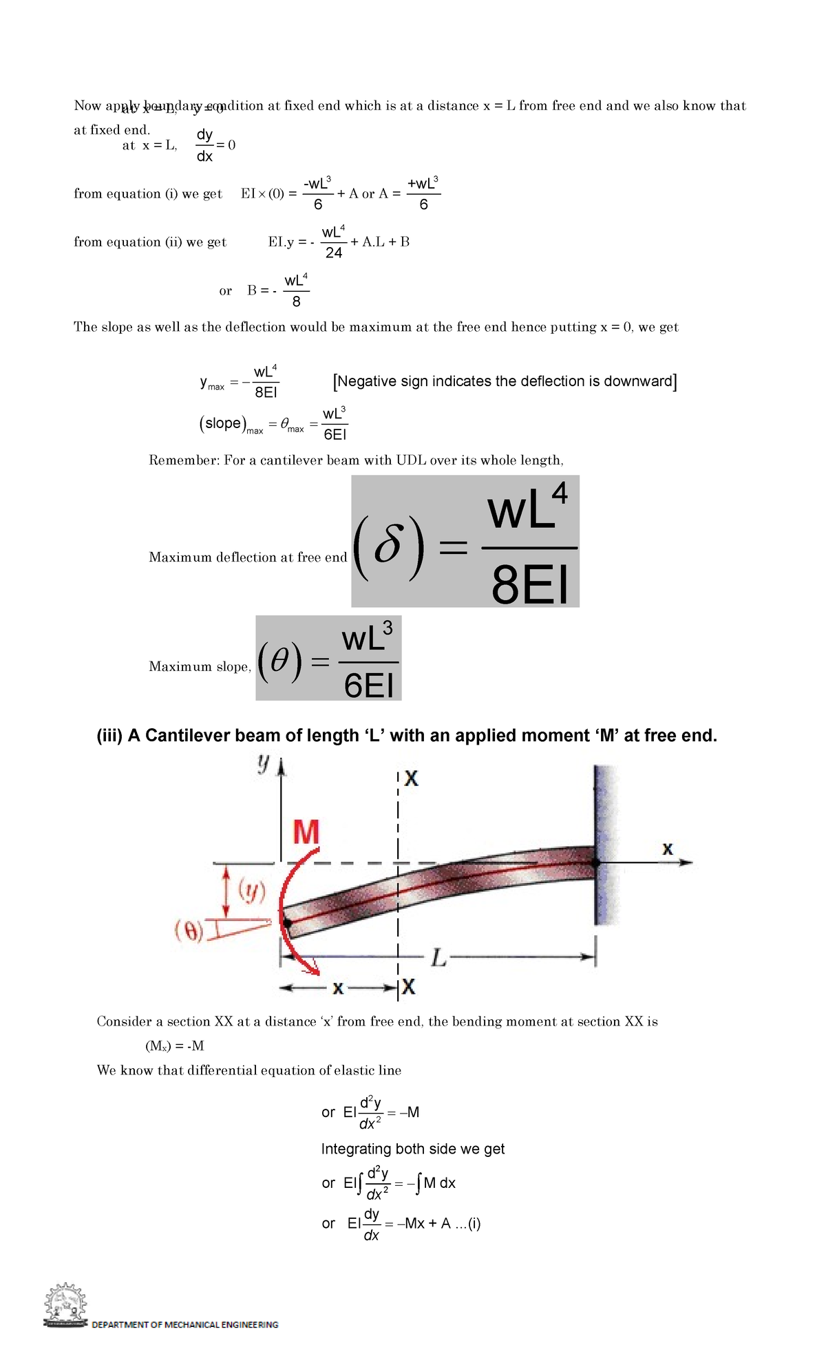 Strength of material notes (23) - at x = L, y = 0 dx dy at x = L, = 0 ...