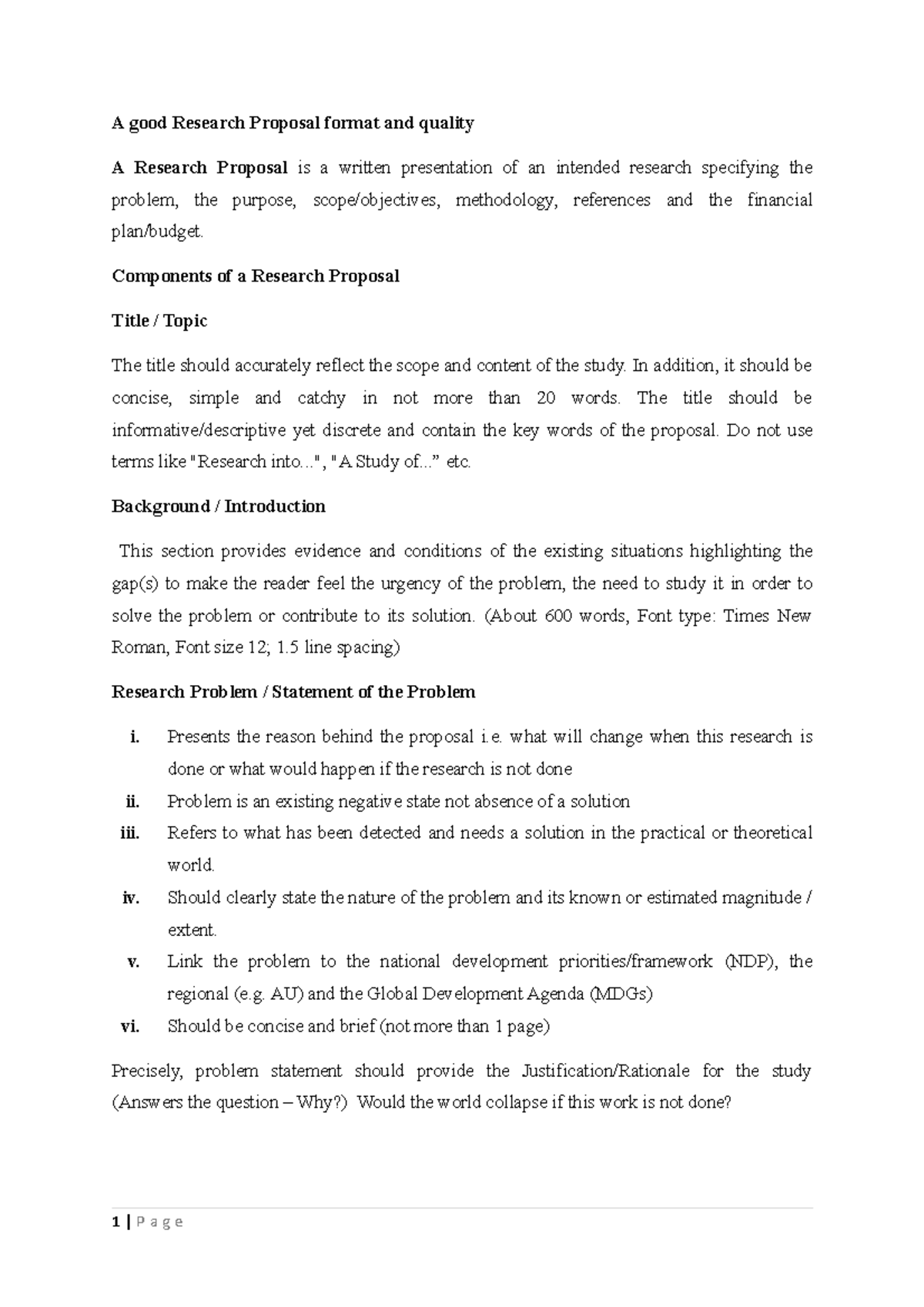 A good Research Proposal format and quality - Components of a Research ...
