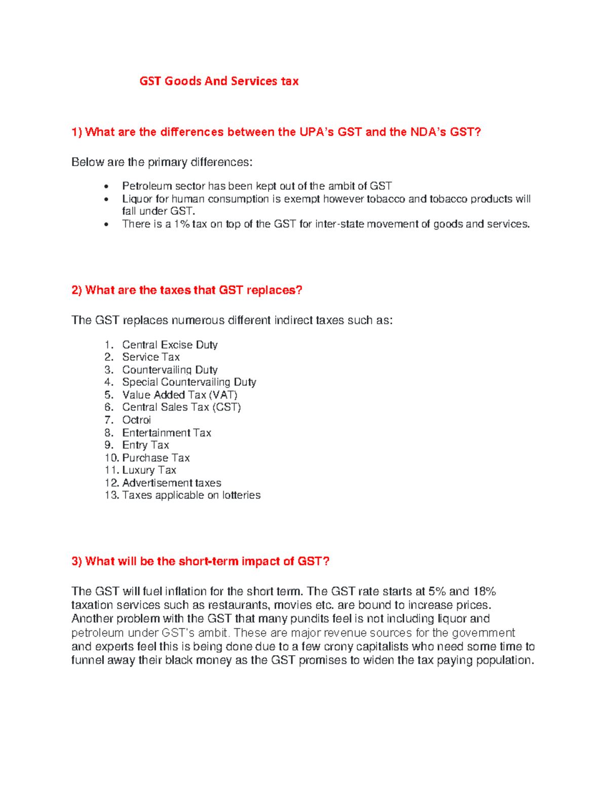 GST 2 - goods and service tax important Notes - GST Goods And Services ...