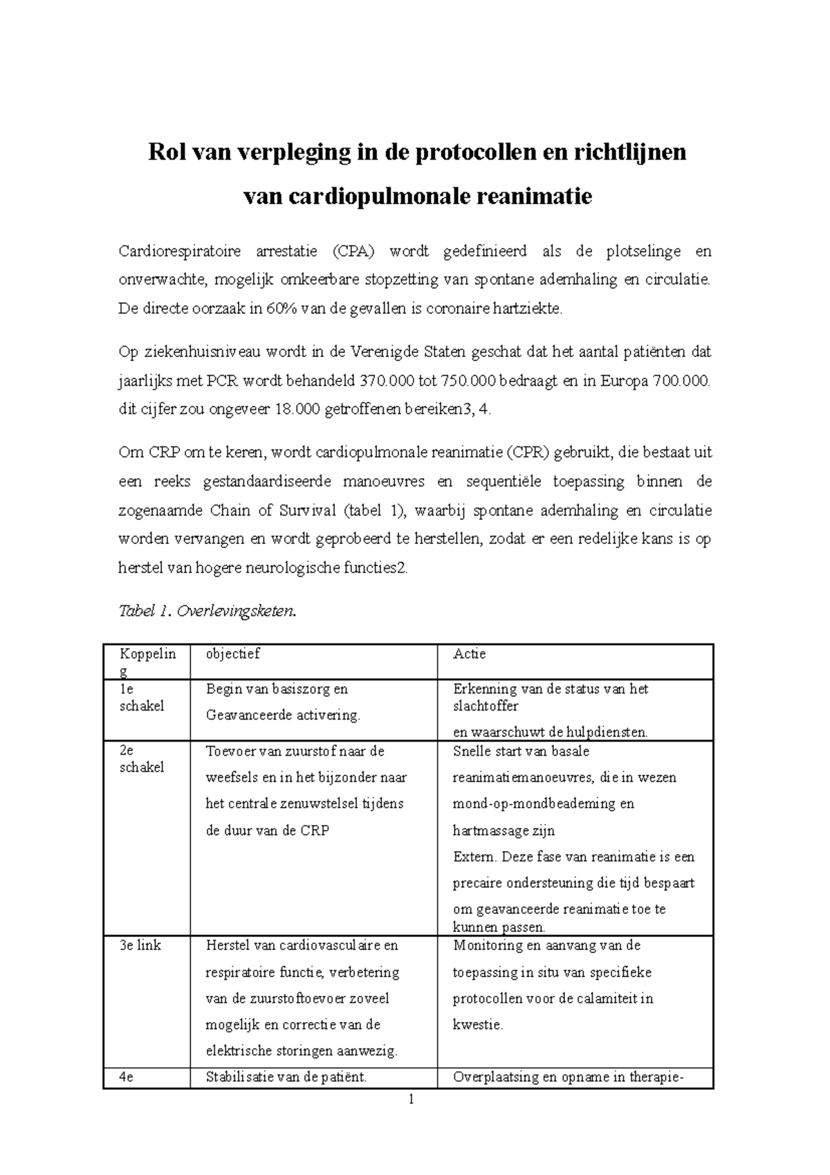 Rol van verpleging in de protocollen en richtlijnen van cardiopulmonale ...