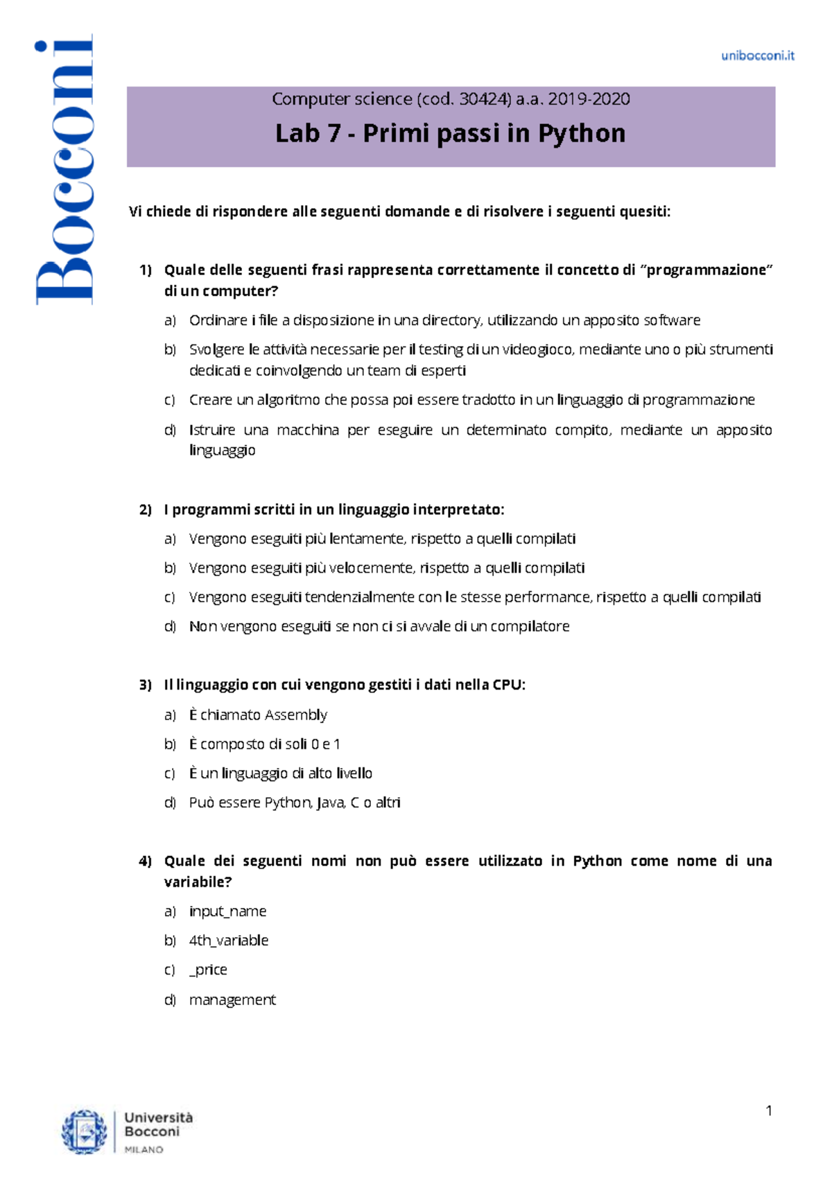 Lab 7 30424 ITA - Computer science (cod. 30424) a. 2019- Lab 7 - Primi ...