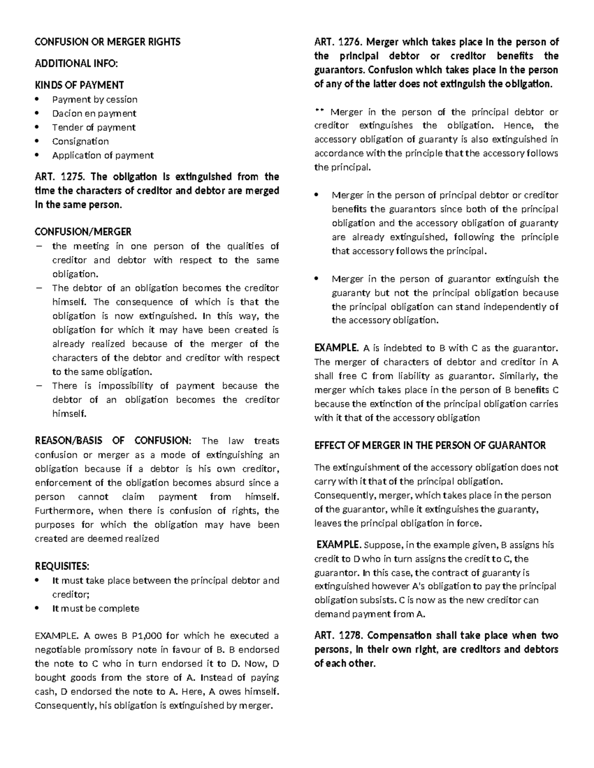 Art - s kwnsomws - CONFUSION OR MERGER RIGHTS ADDITIONAL INFO: KINDS OF ...