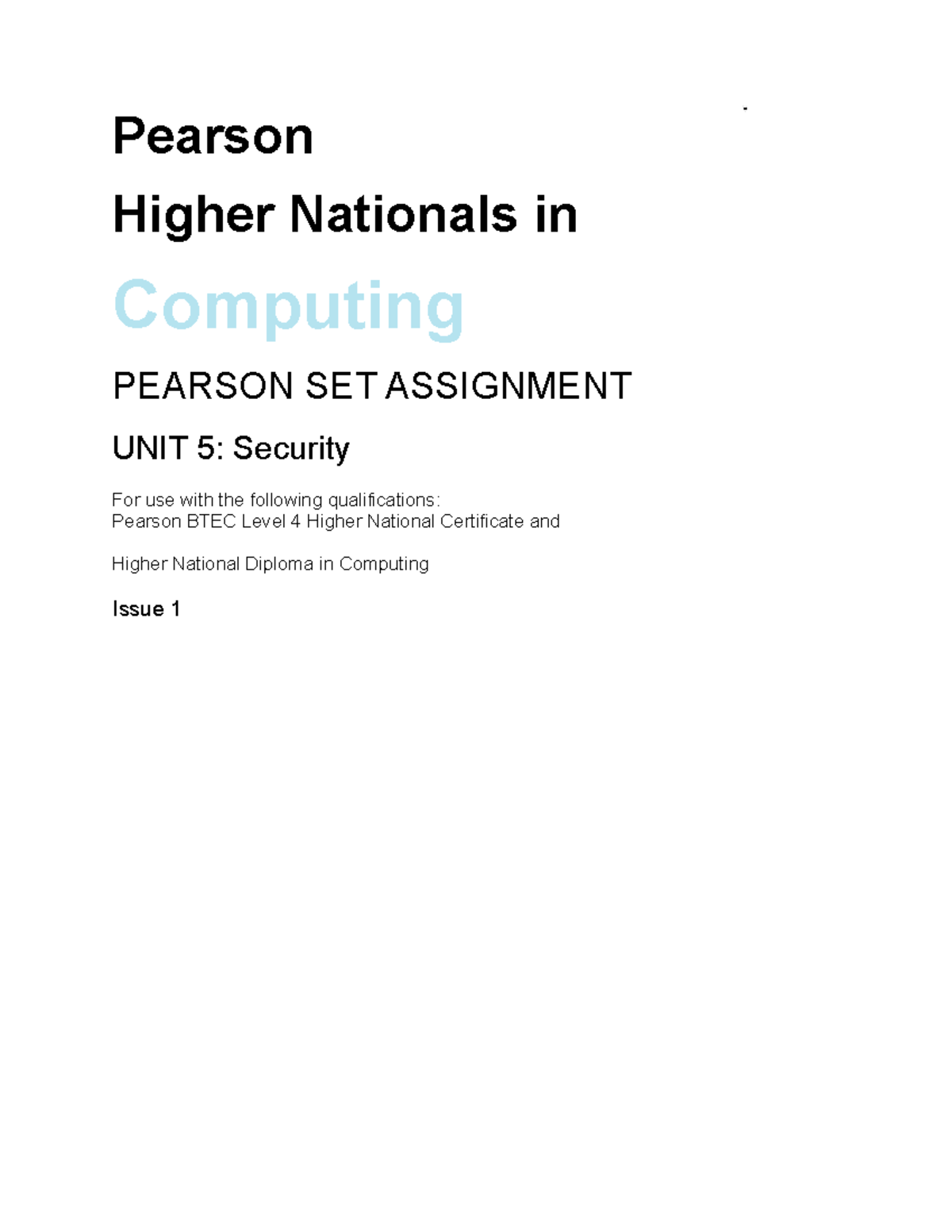 Assignment 01 Unit 05 Security Pearson Higher Nationals In Computing Pearson Set Assignment