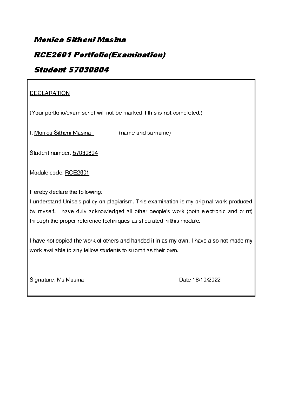 57030804 RCE2601 Portfolio - Monica Sitheni Masina RCE2601 Portfolio ...