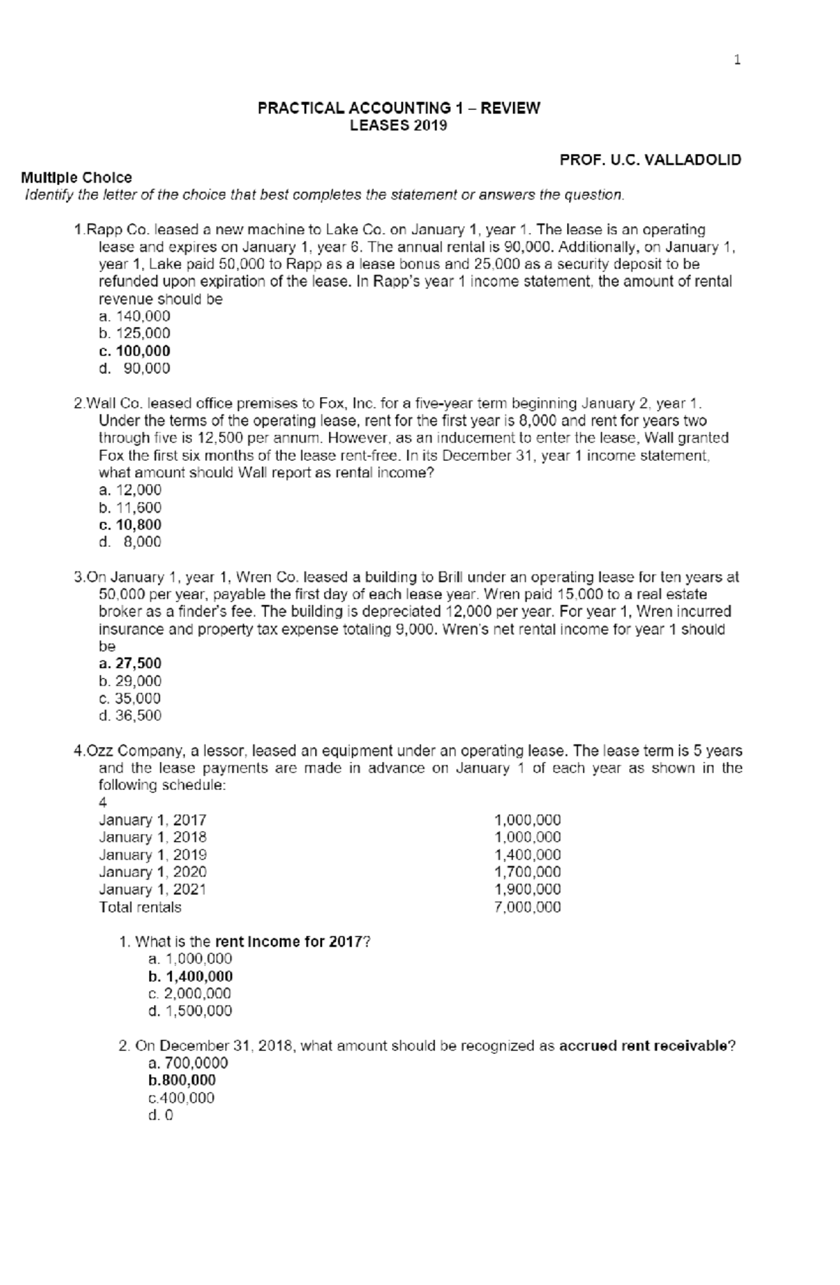 Leases with answers - Problem-Solving - Accountancy - Studocu