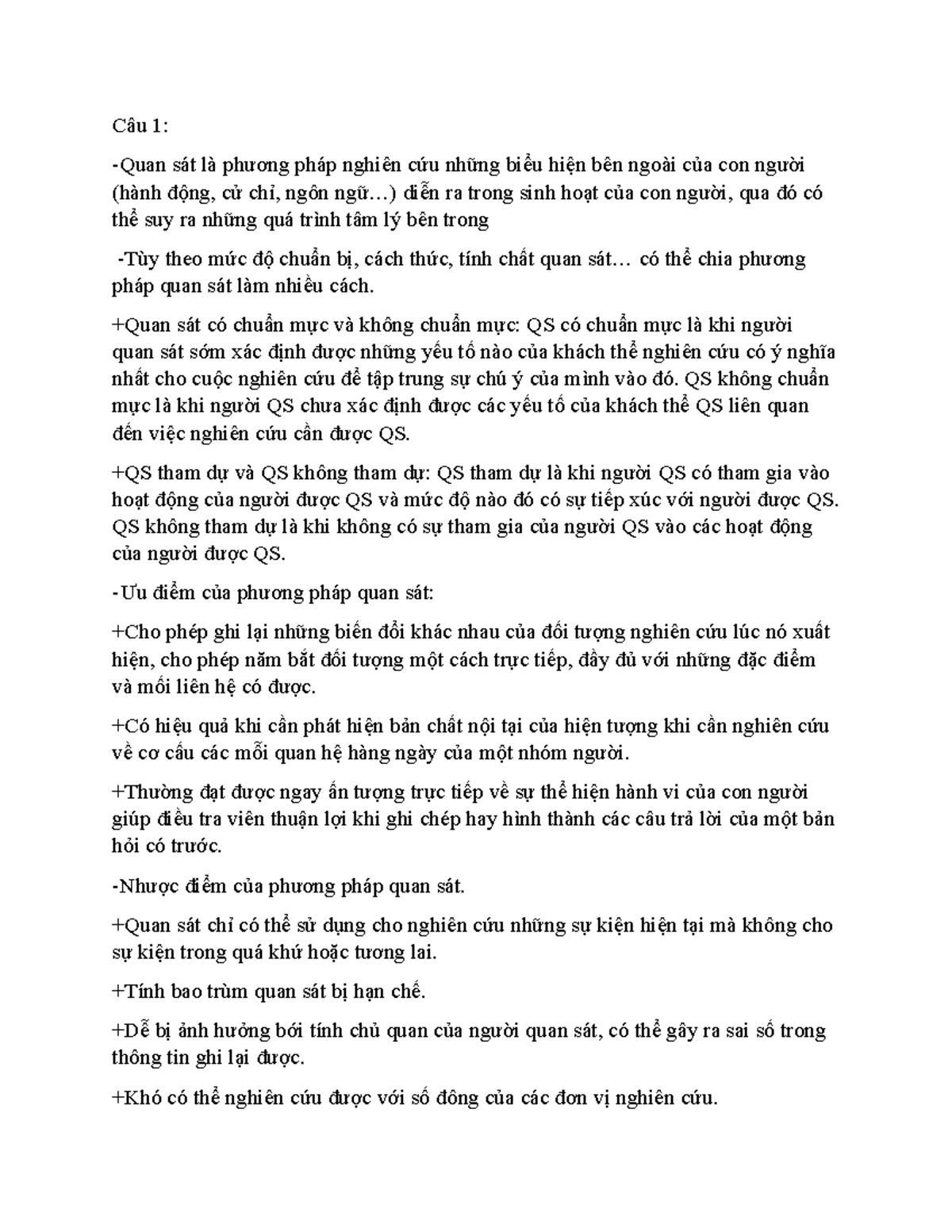Đề ôn xhhdc 1234 - Câu 1: -Quan sát là phương pháp nghiên cứu những biểu hiện bên ngoài của con ...