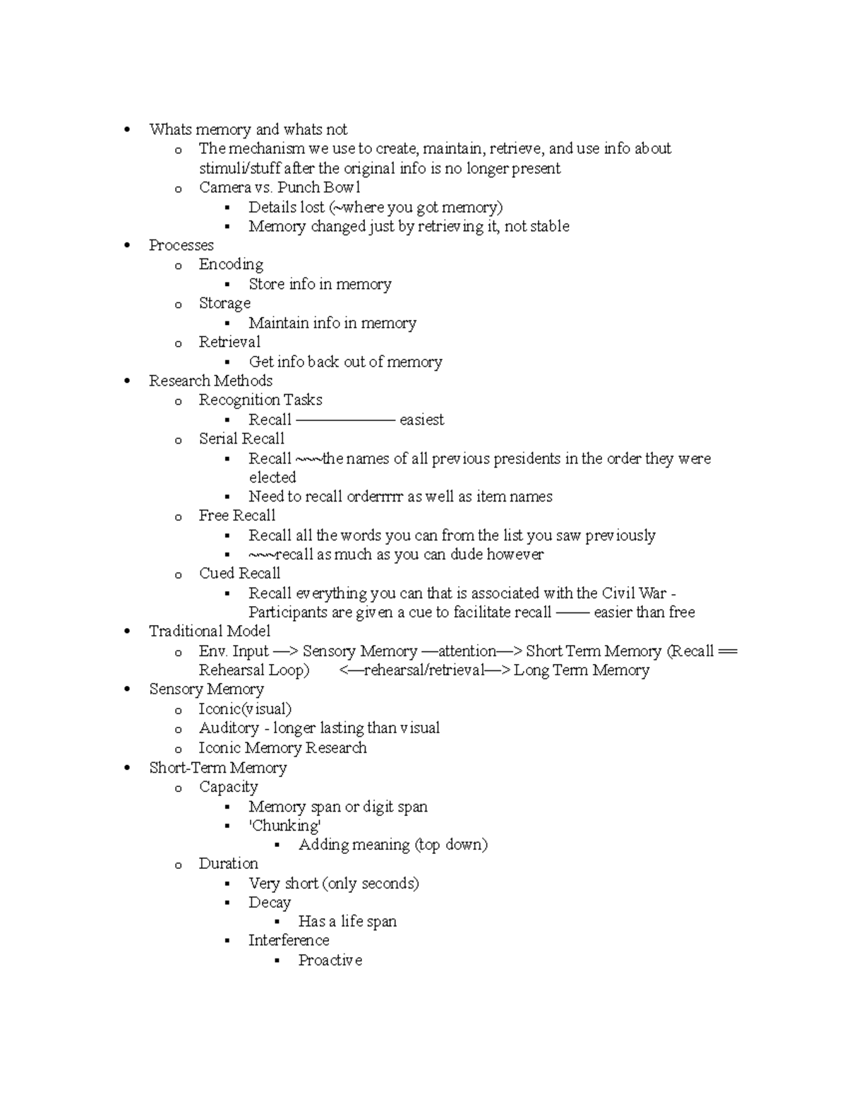 Psy 332 Short Term and Working Memory - Whats memory and whats not o The mechanism we - Studocu