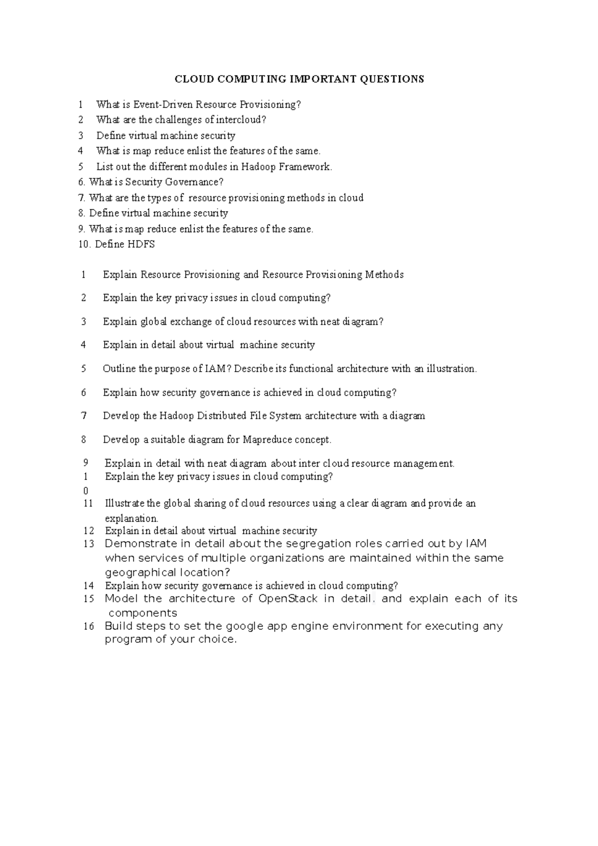 Cloud Computing Important Questions FOR IA3 - CLOUD COMPUTING IMPORTANT QUESTIONS 1 . What is ...