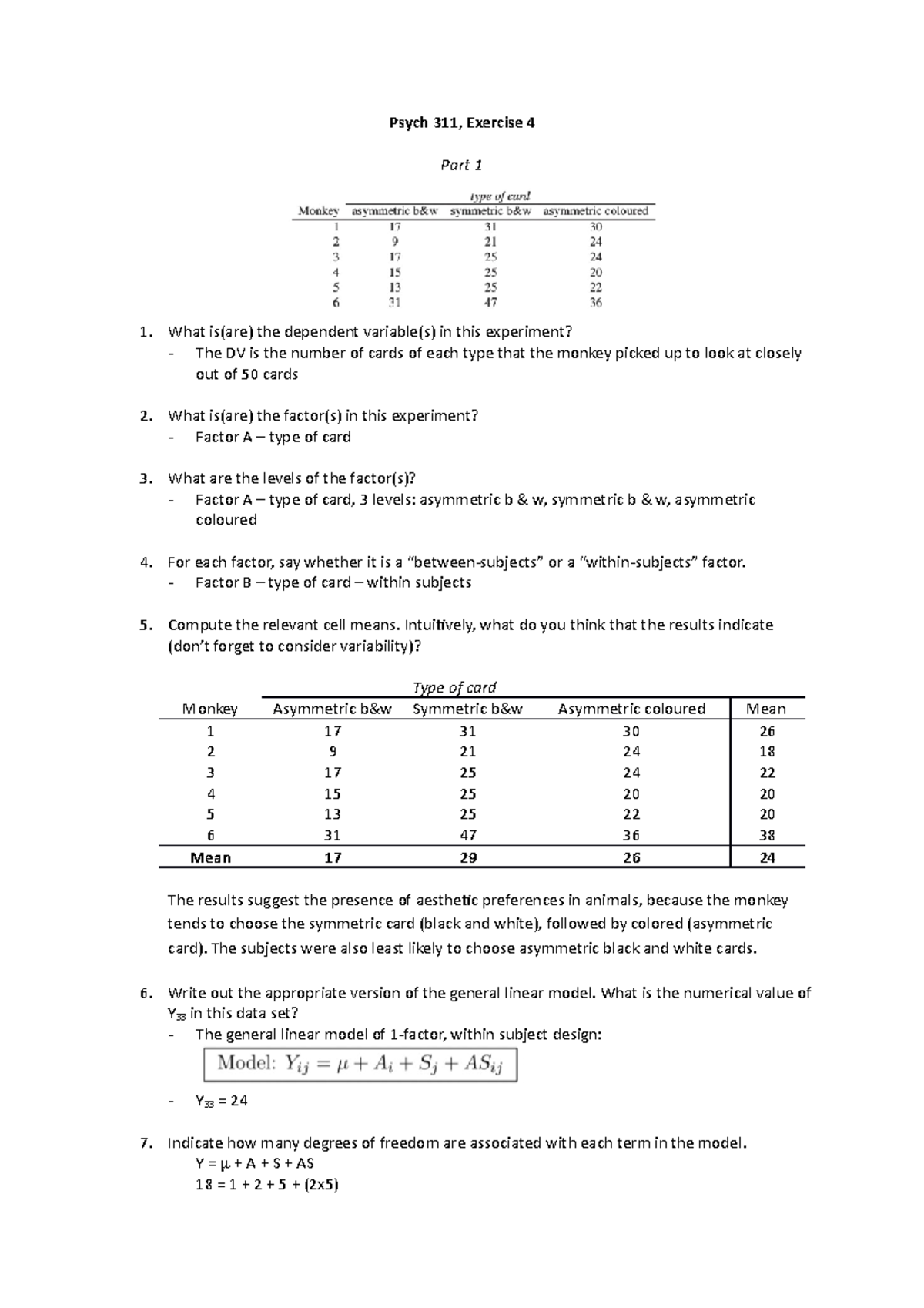 Psych 311, Homework assignment 4 - Psych 311, Exercise 4 Part 1 What is ...