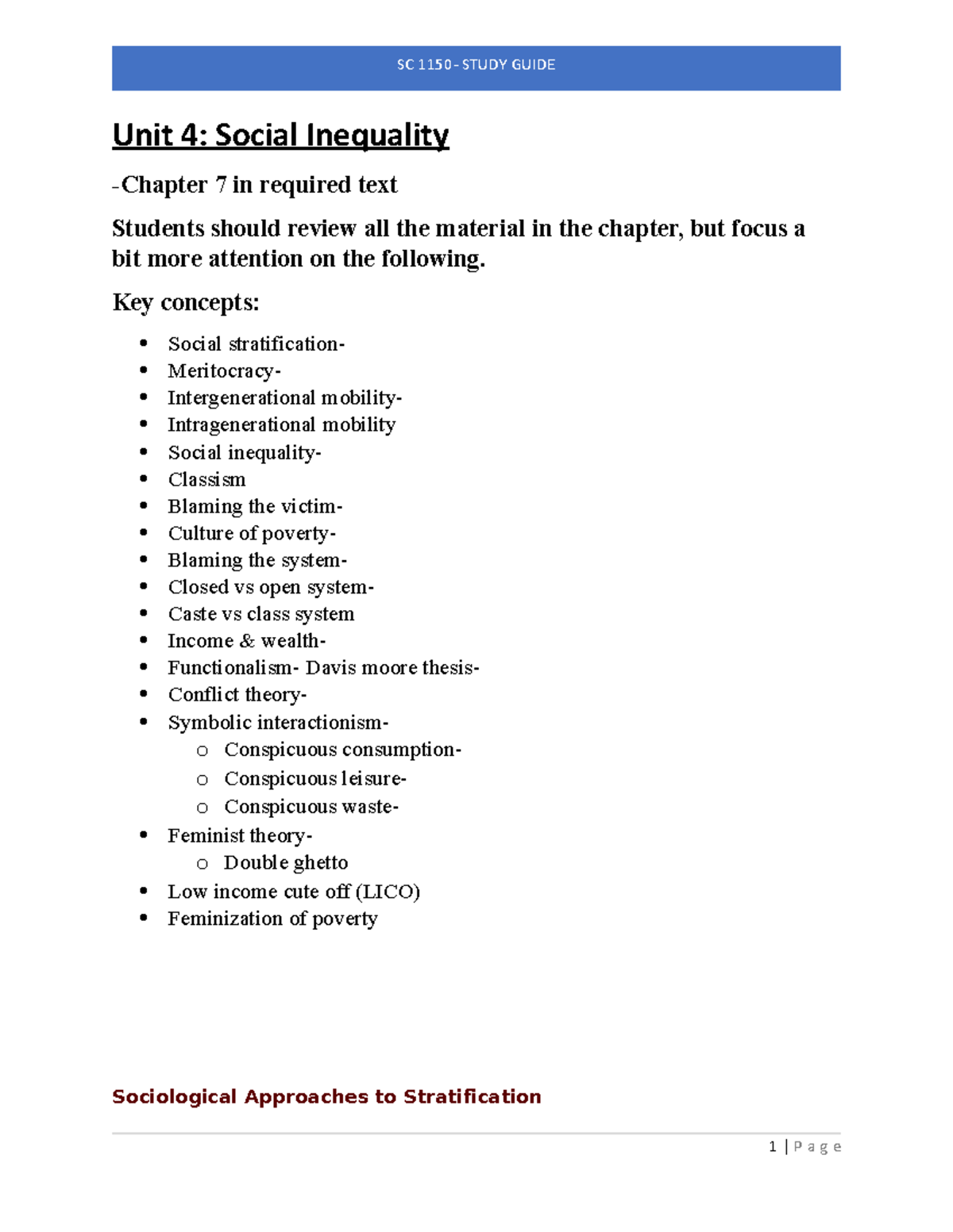 SC 1150 unit 4- social inequality study guide - Unit 4: Social ...