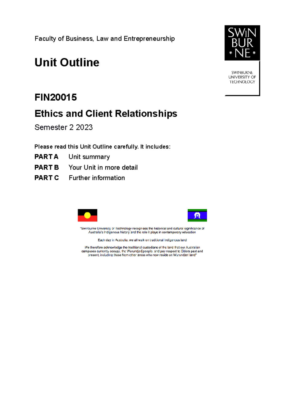 Unit Outline fin man - Faculty of Business, Law and Entrepreneurship ...