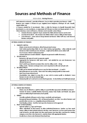 Internal and external sources of finance poster - Studocu