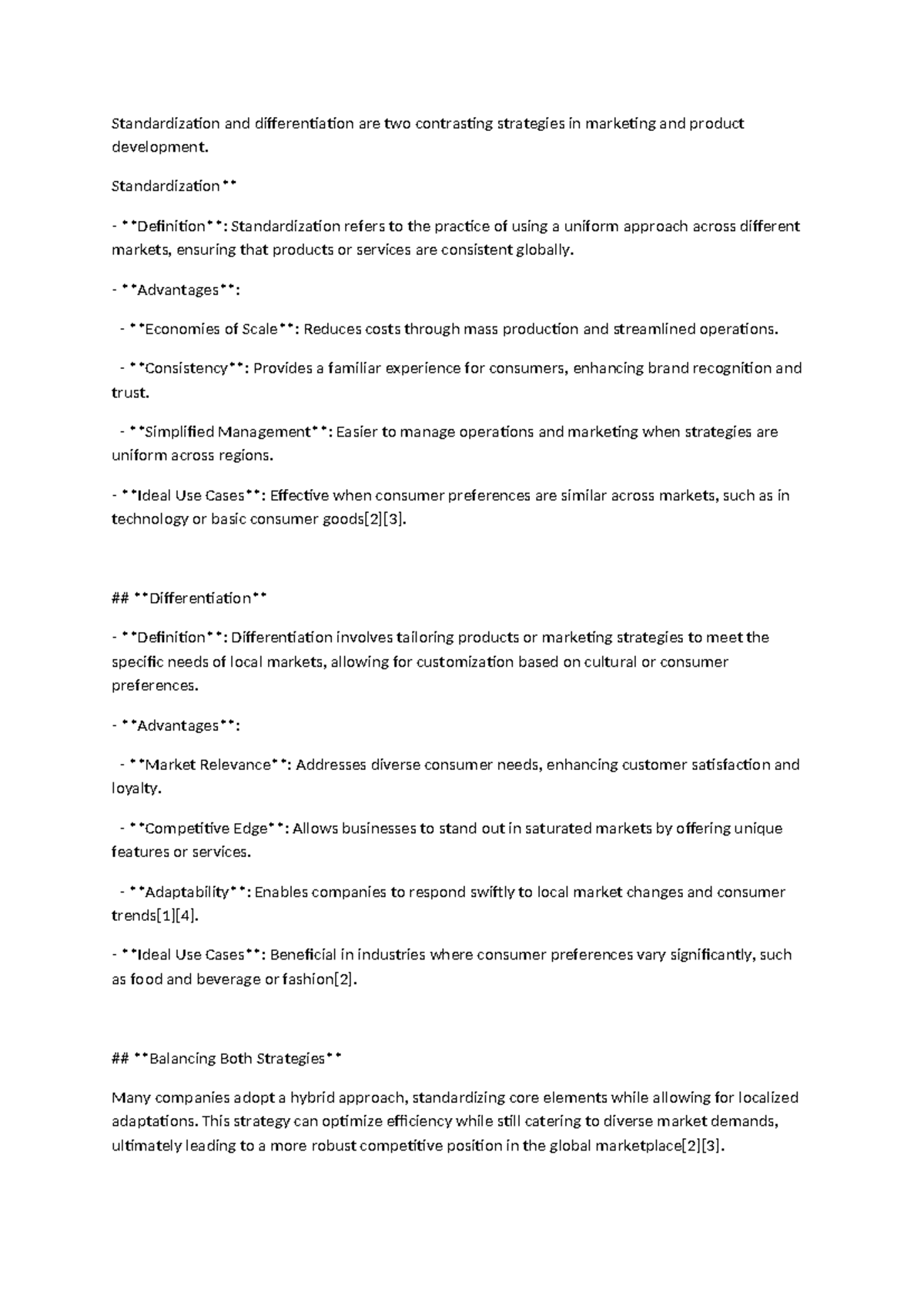 International business mba - Standardization and differentiation are ...