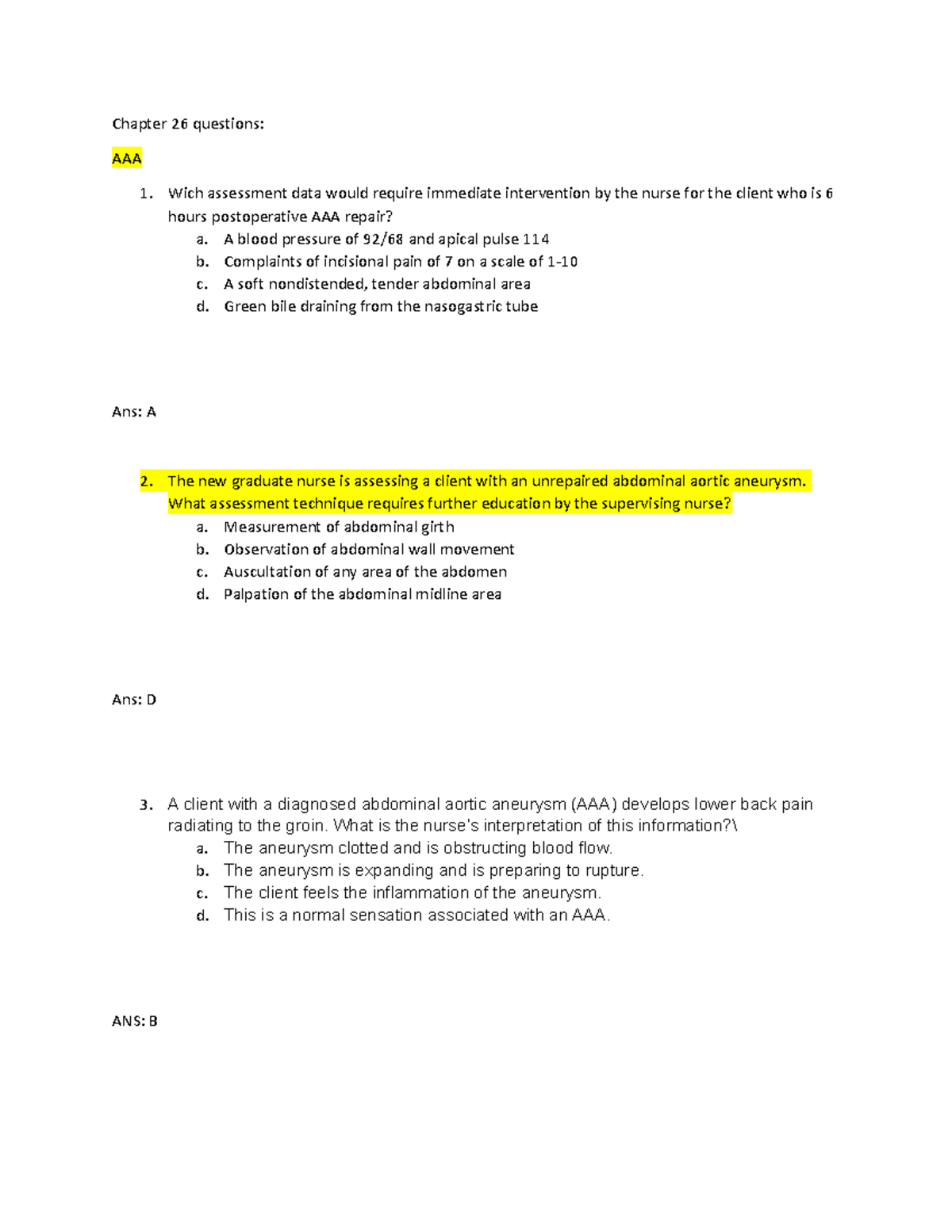Chapter 26 questions PVD - Chapter 26 questions: AAA 1. Wich assessment ...