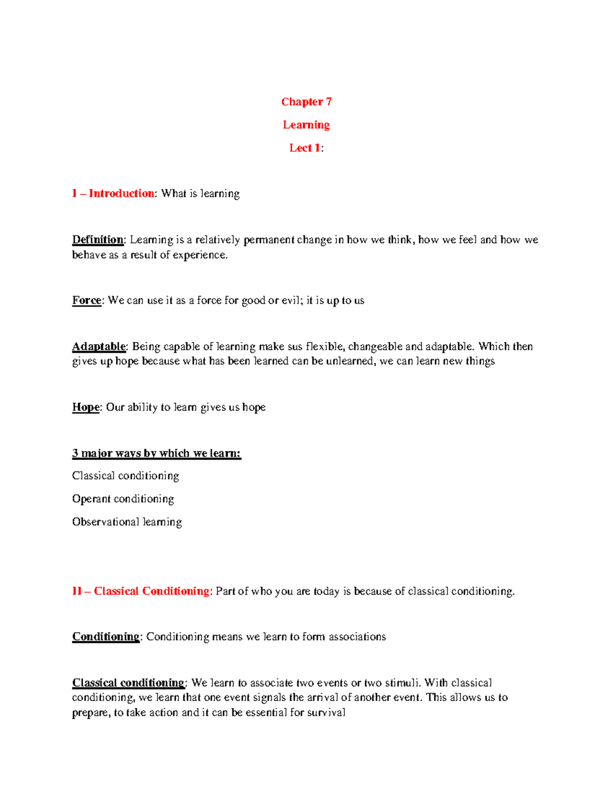 PSY1101-BPs CH 7 LECT 1 - With Najwa Haddad - Chapter 7 Learning Lect 1 ...