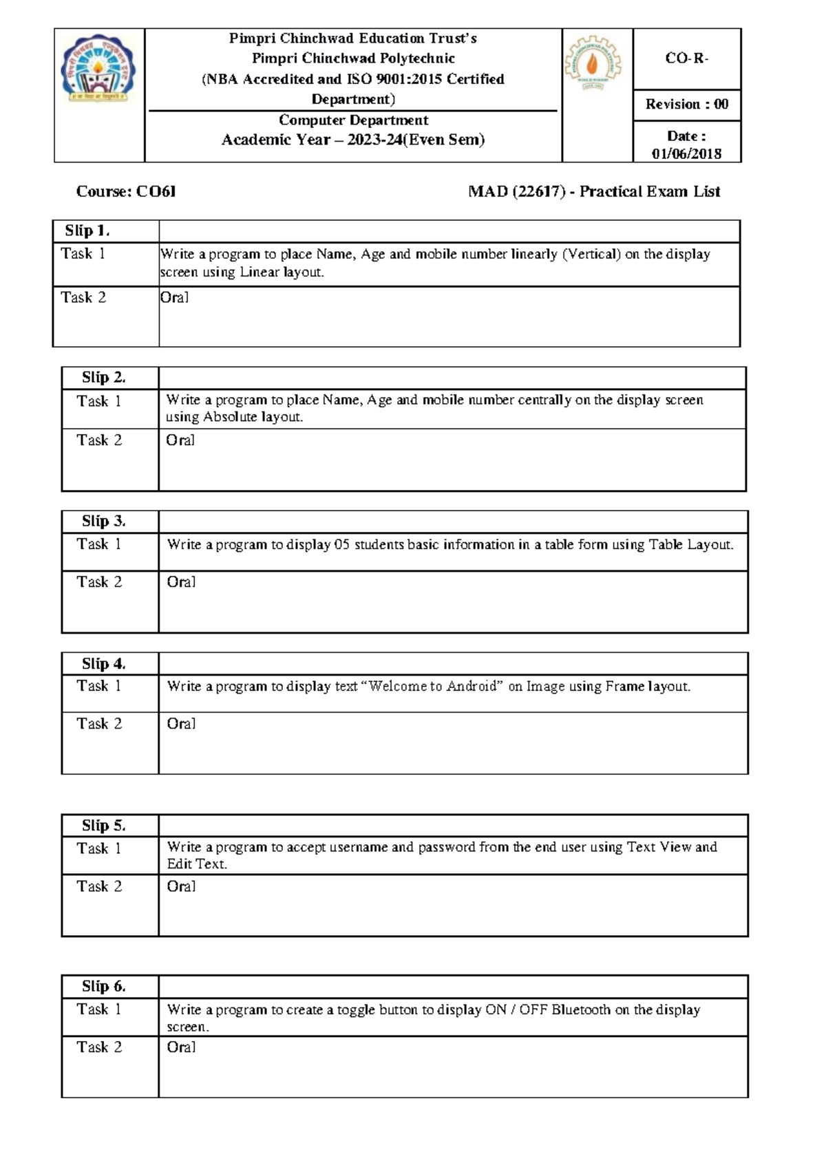 MAD Practical EXAM Slips 23 24 - Pimpri Chinchwad Education Trust’s Pimpri Chinchwad Polytechnic ...