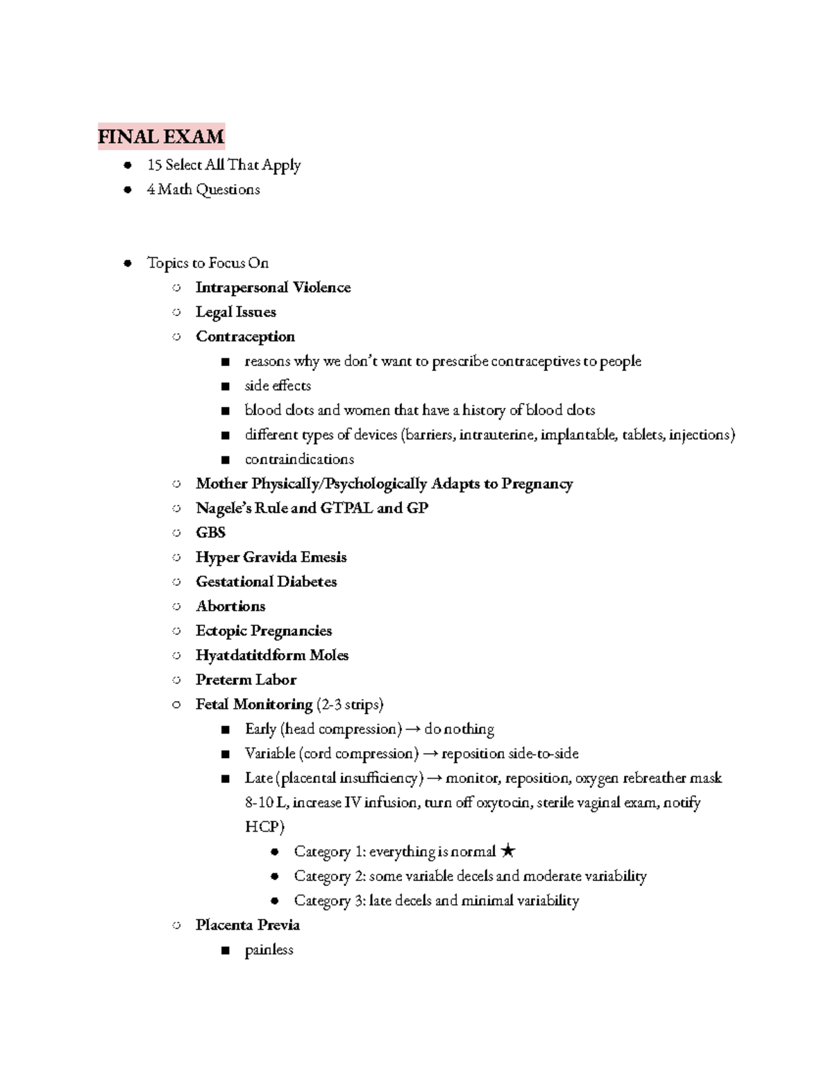 Final Exam Topics - FINAL EXAM 15 Select All That Apply 4 Math ...