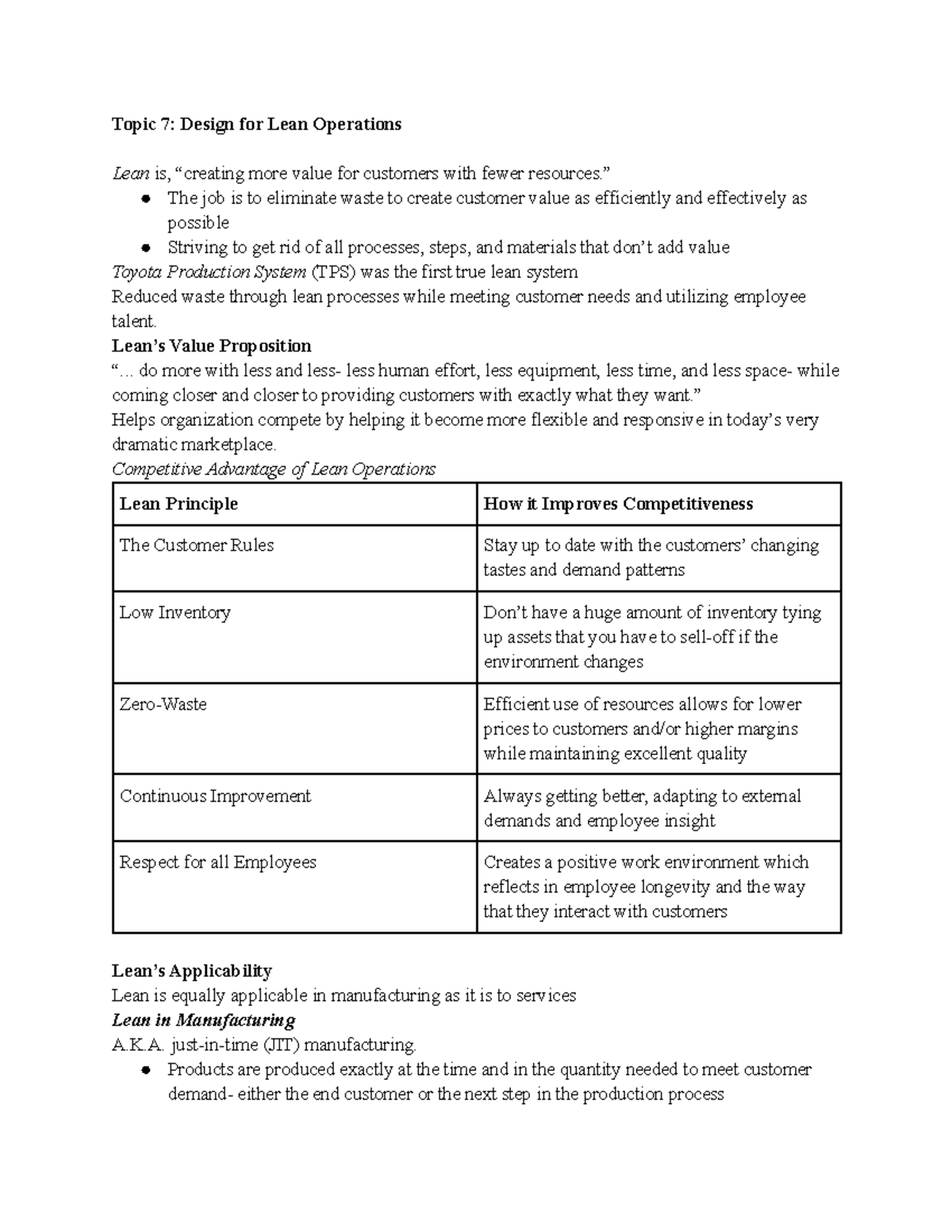 Topic 7 Textbook and Lecture Notes - Topic 7: Design for Lean ...