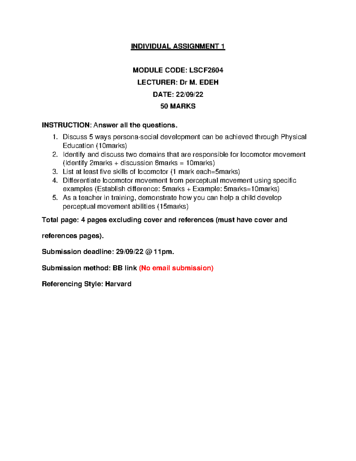 Lscf2604 Assignment Second Semester Assignmemt Individual Assignment 1 Module Code Lscf