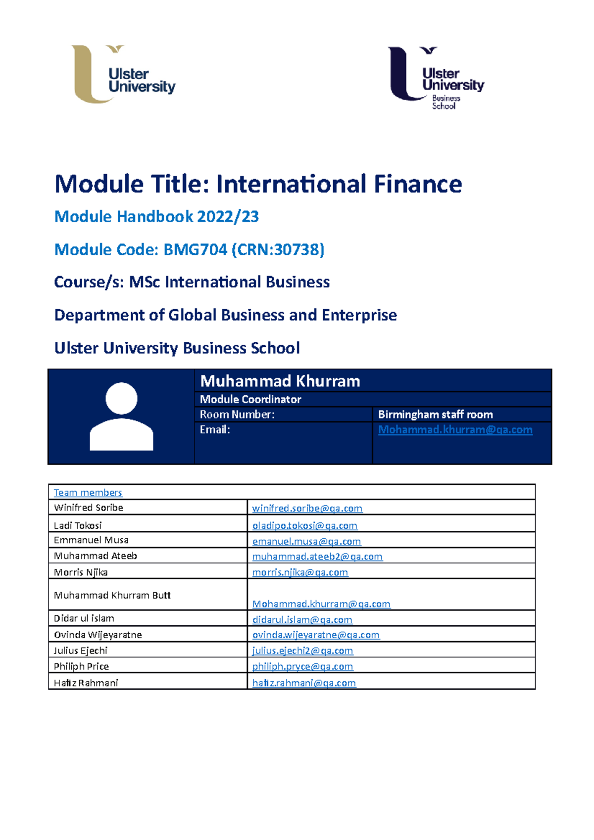 704tp202223 Module Handbook - Module Title: International Finance Module Handbook 2022/ Module ...