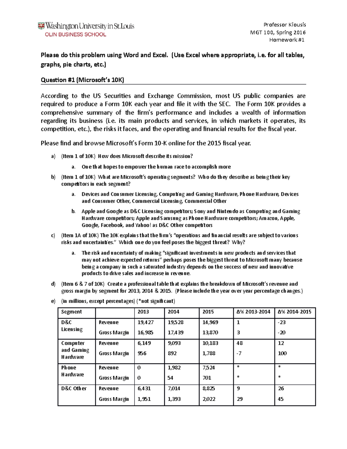 Homework 1 MGT100 SP16 - Professor Kiousis - MGT 100, Spring 2016 ...