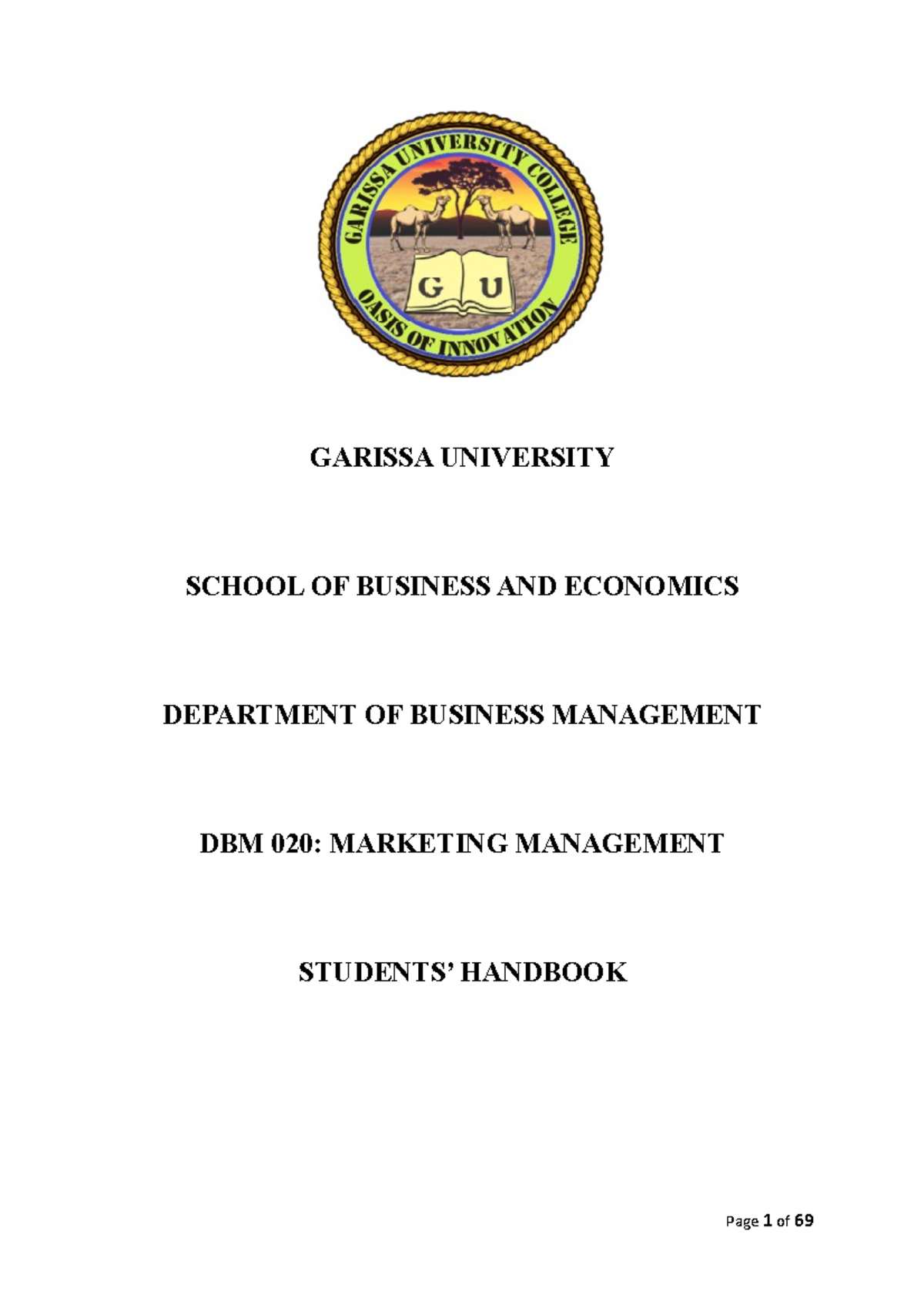 DBM 20 Introduction TO Marketing Management - Manual - GARISSA ...