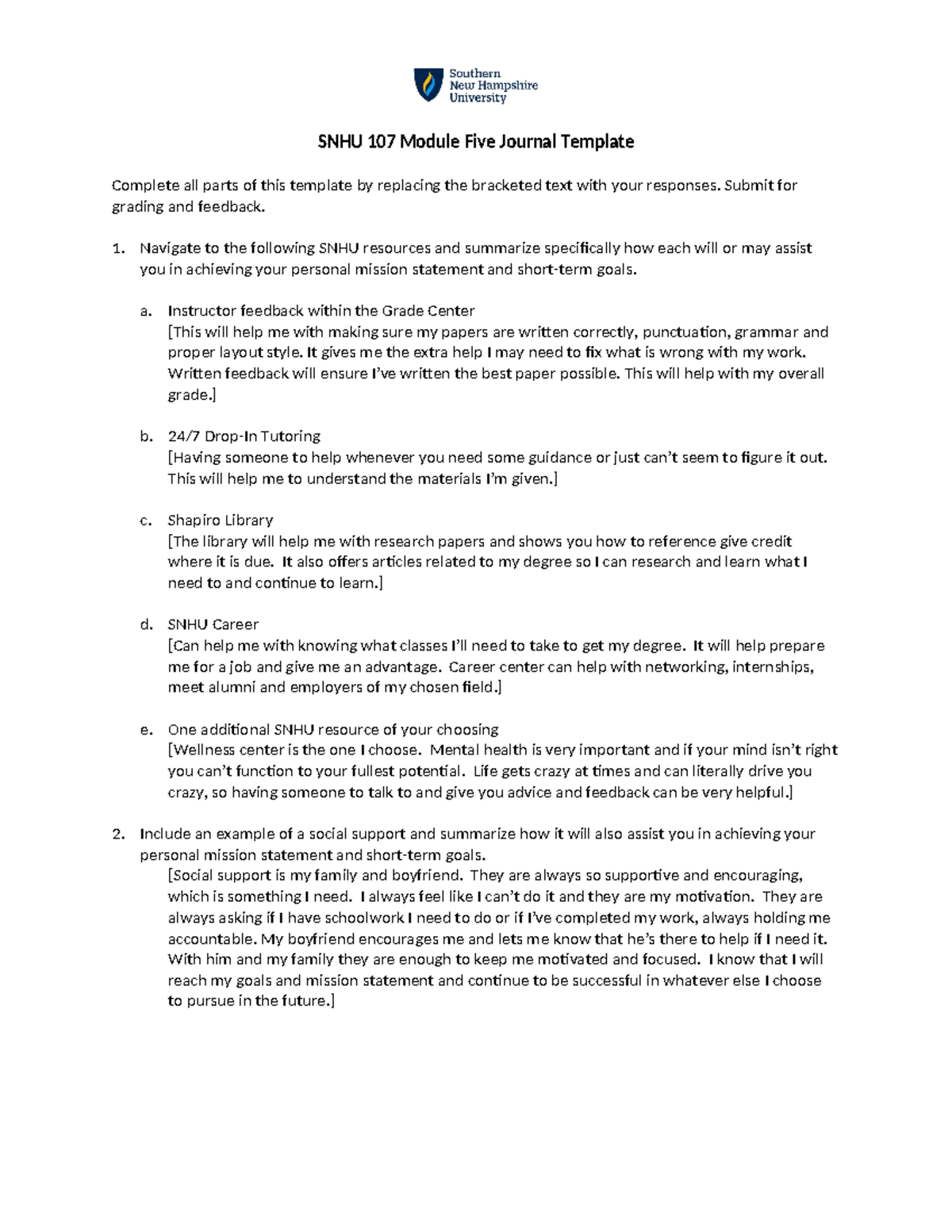SNHU 107 Module Five Journal - Submit for grading and feedback. 1 ...