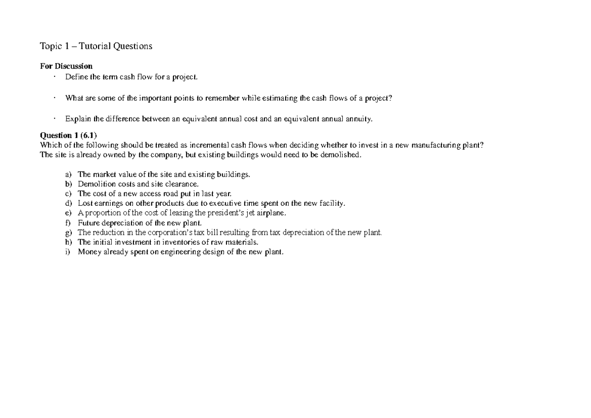 Topic 1 Tutorial Questions - Topic 1 – Tutorial Questions For ...