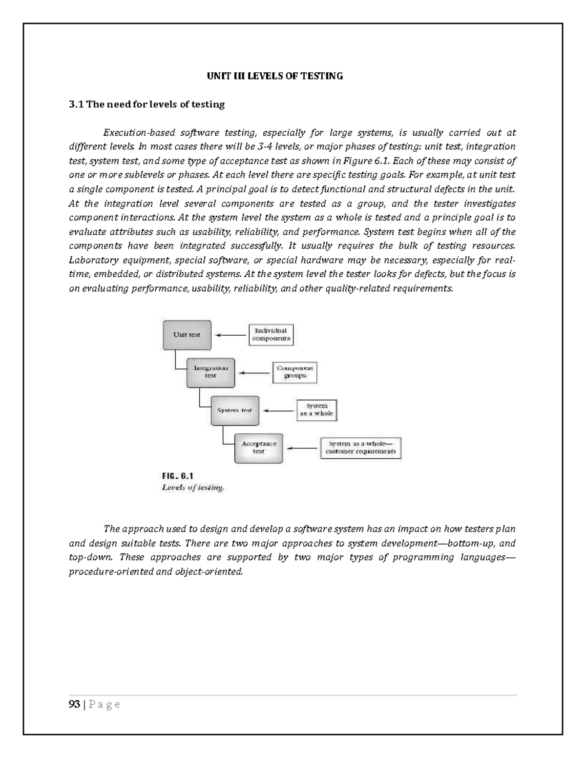 Unit Iii Notes Unit Iii Levels Of Testing 3 The Need For Levels Of Testing Execution Based