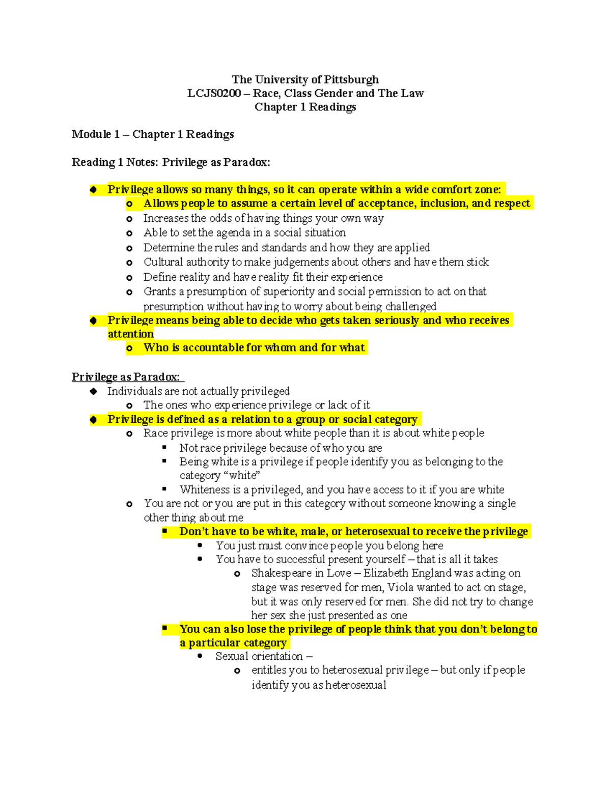 Privilege as Paradox Chapter 1 Readings - The University of Pittsburgh ...