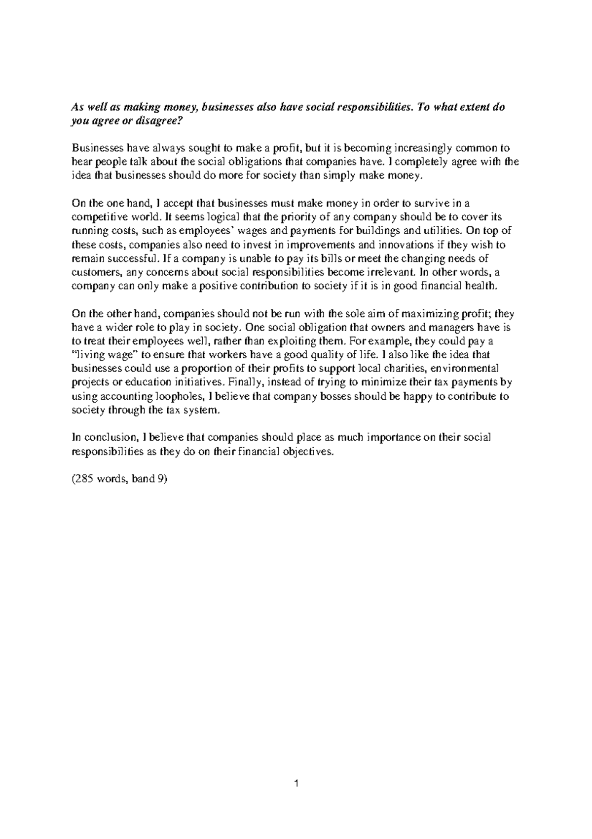 Simon Writing Task2 Samples - As well as making money, businesses also ...