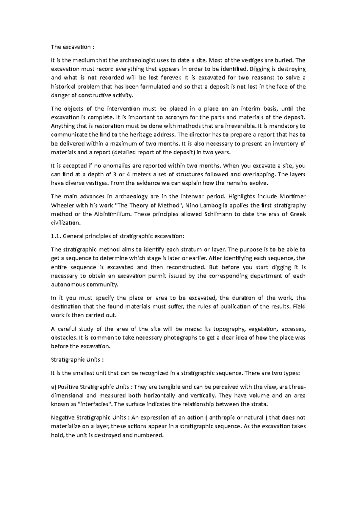 The excavation - Lecture notes 1 - The excavation : It is the medium ...